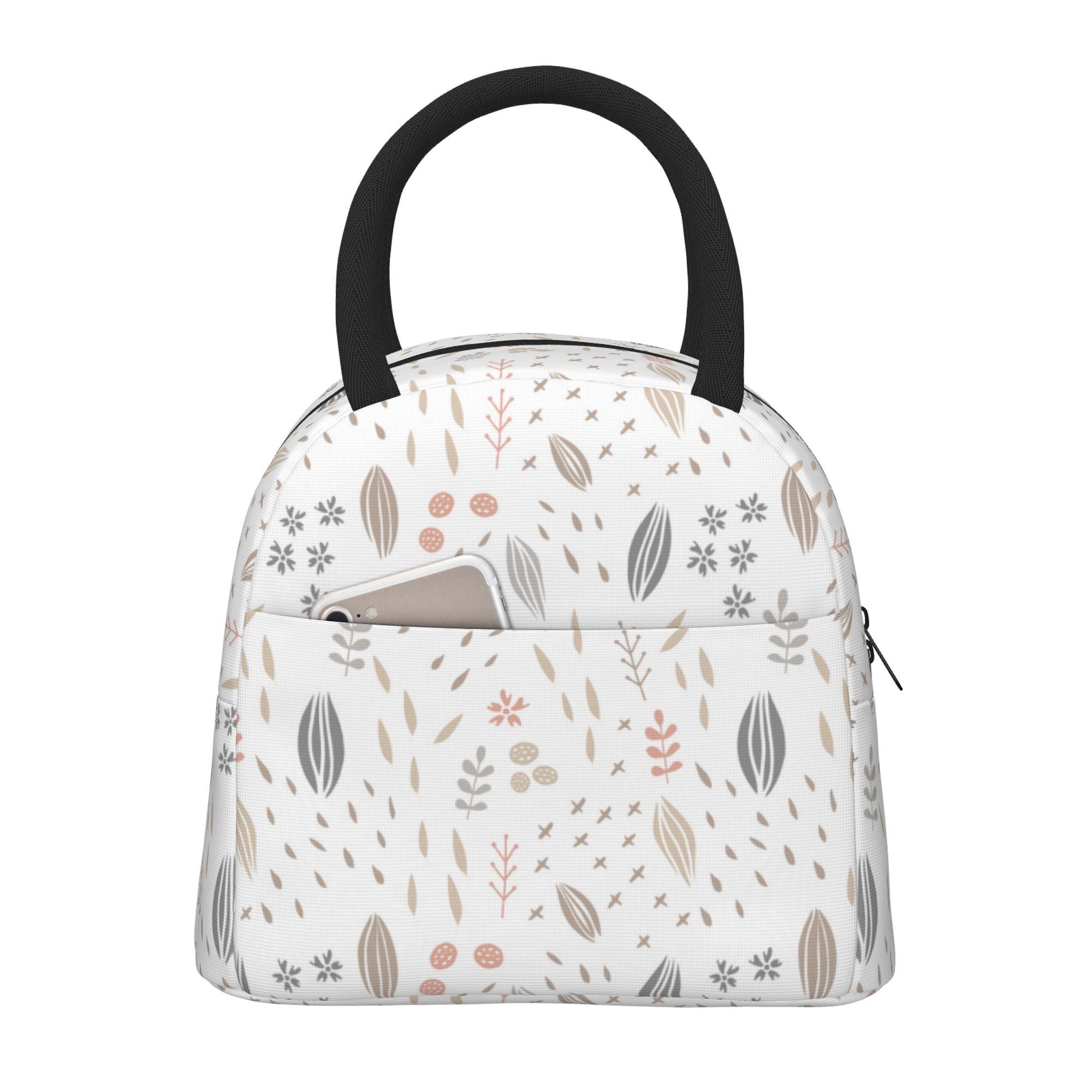 YFYANG Portable Waterproof Insulated Lunch Bag, Vintage Floral Leaf ...