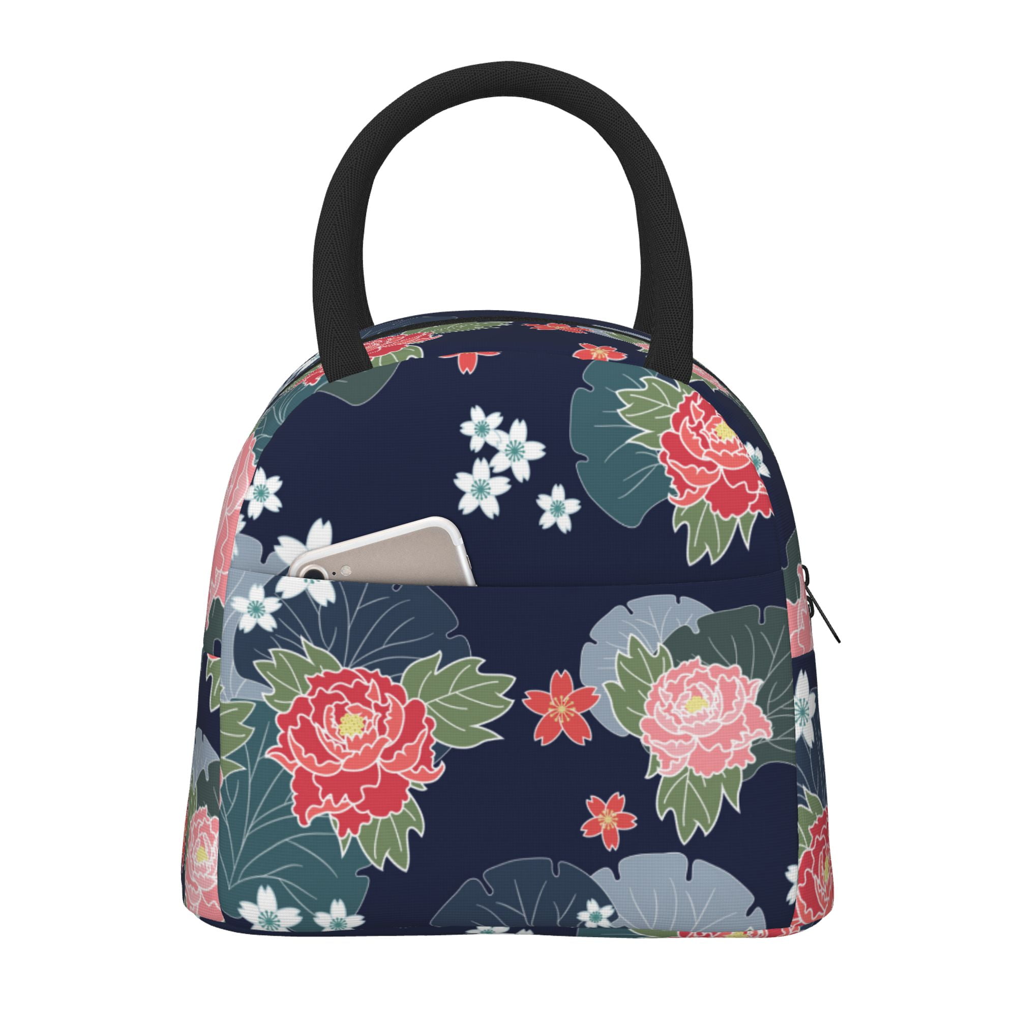 YFYANG Portable Waterproof Insulated Lunch Bag, Vintage Floral Patterns ...
