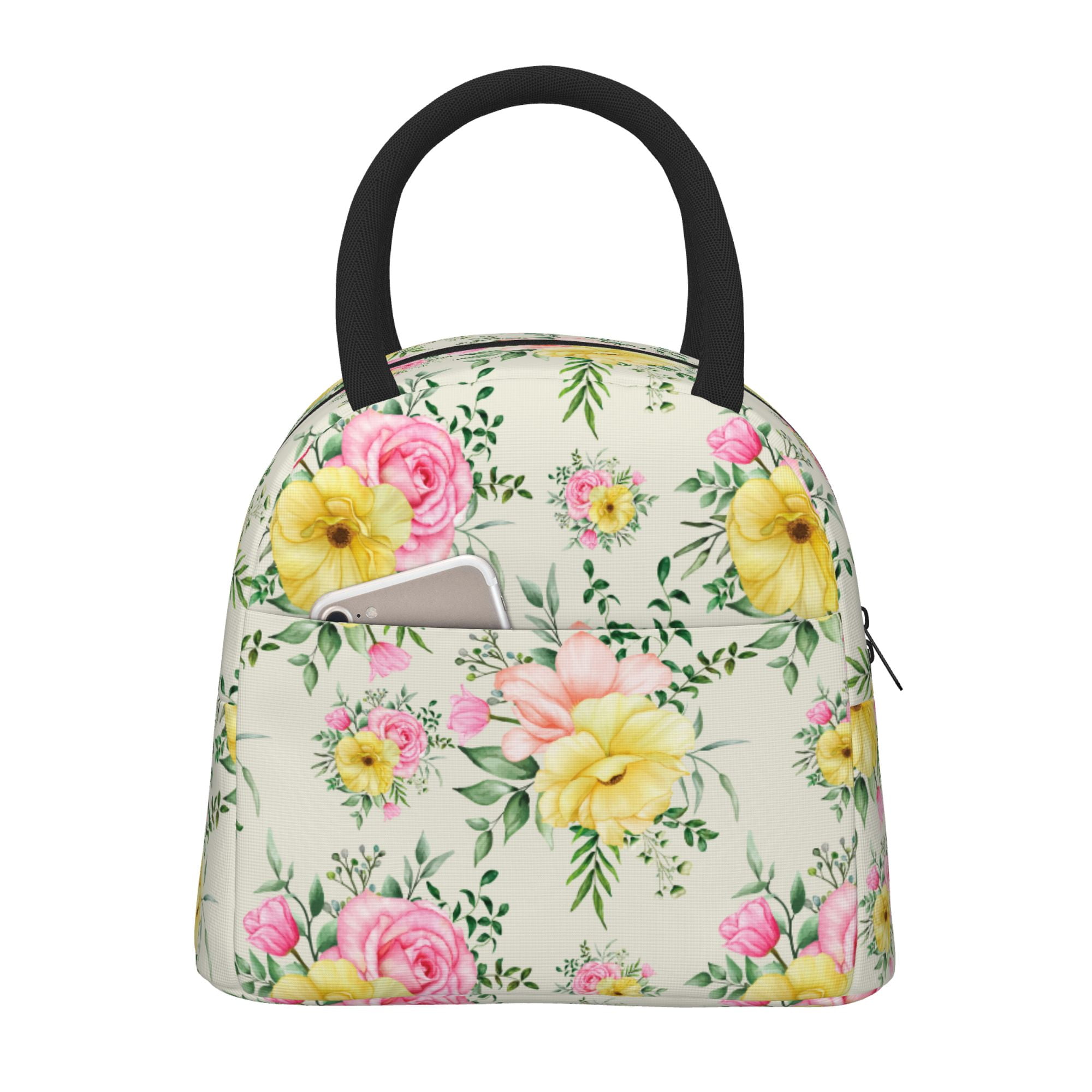 YFYANG Portable Waterproof Insulated Lunch Bag, Vintage Floral Texture ...