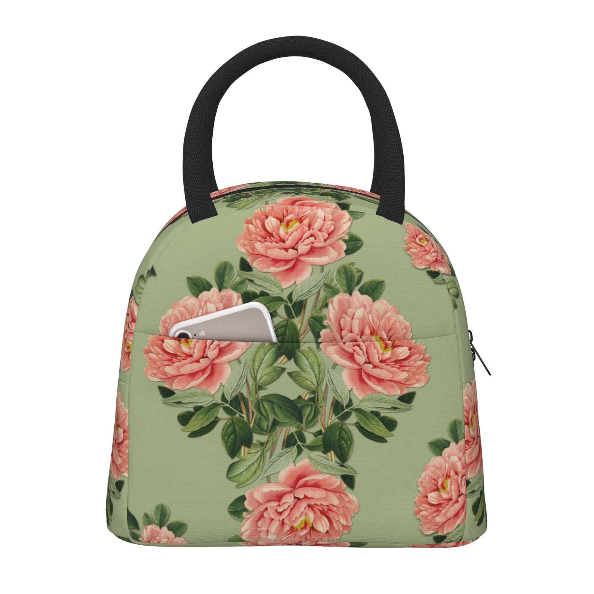 YFYANG Portable Waterproof Insulated Lunch Bag, Vintage Green Floral ...