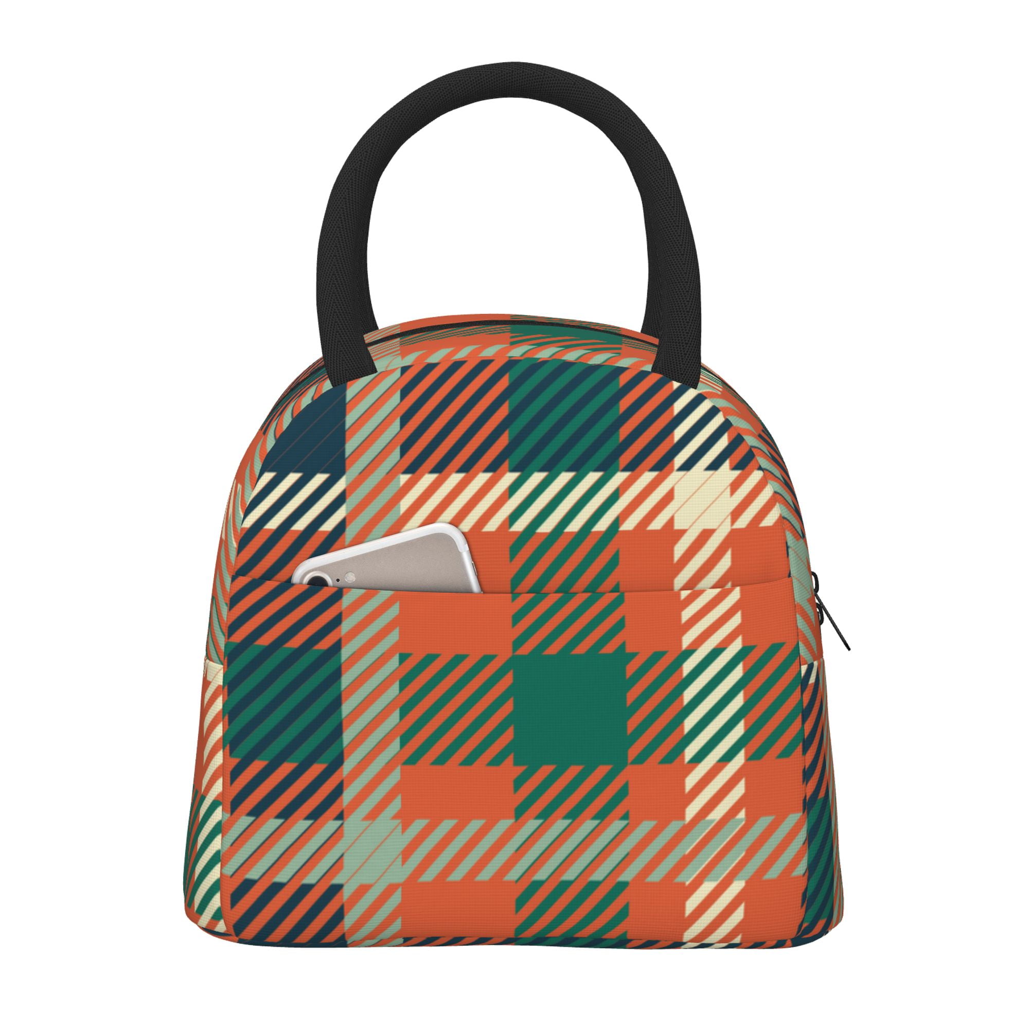 YFYANG Portable Waterproof Insulated Lunch Bag, Vintage Orange Plaid ...