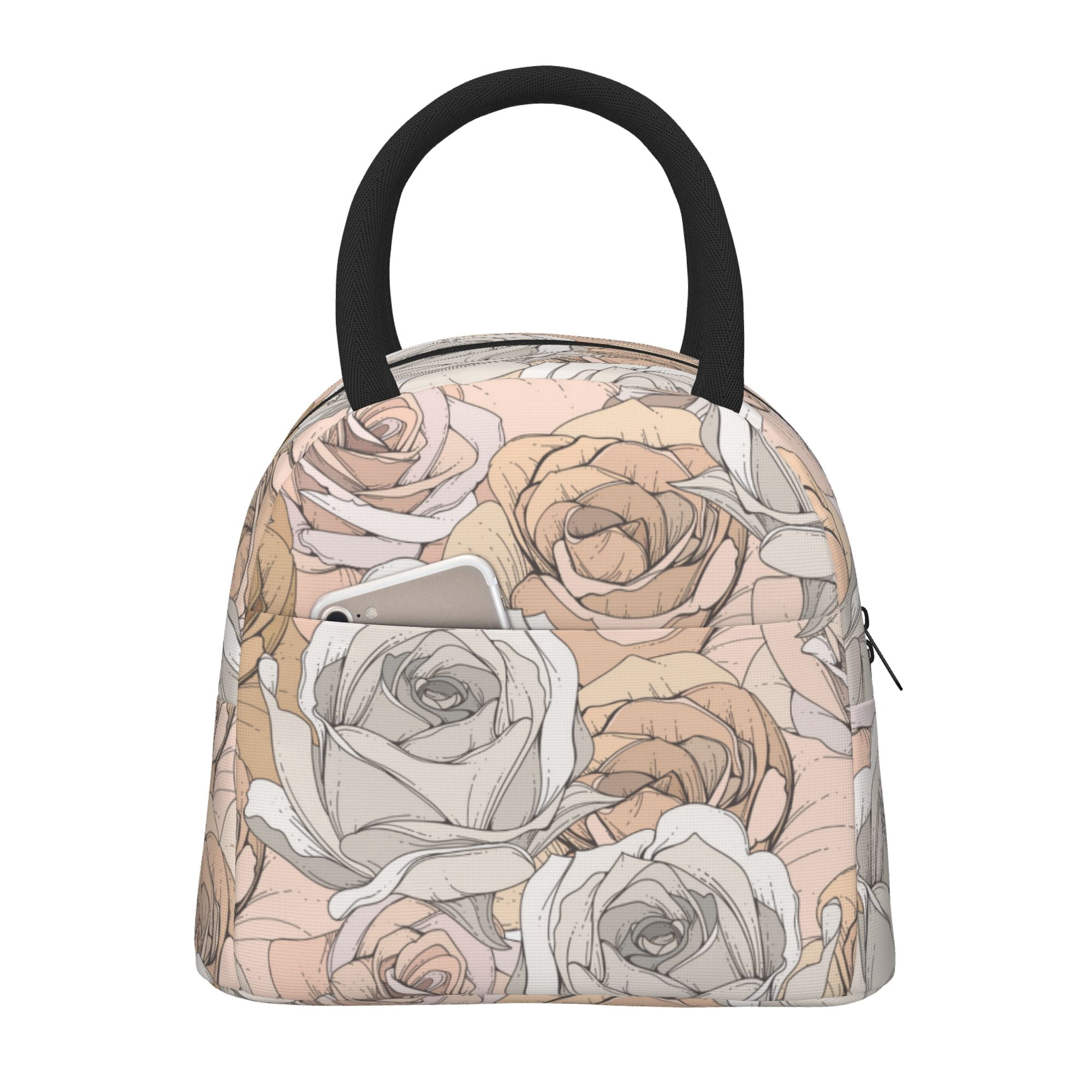 YFYANG Portable Waterproof Insulated Lunch Bag, Vintage Rose Floral ...