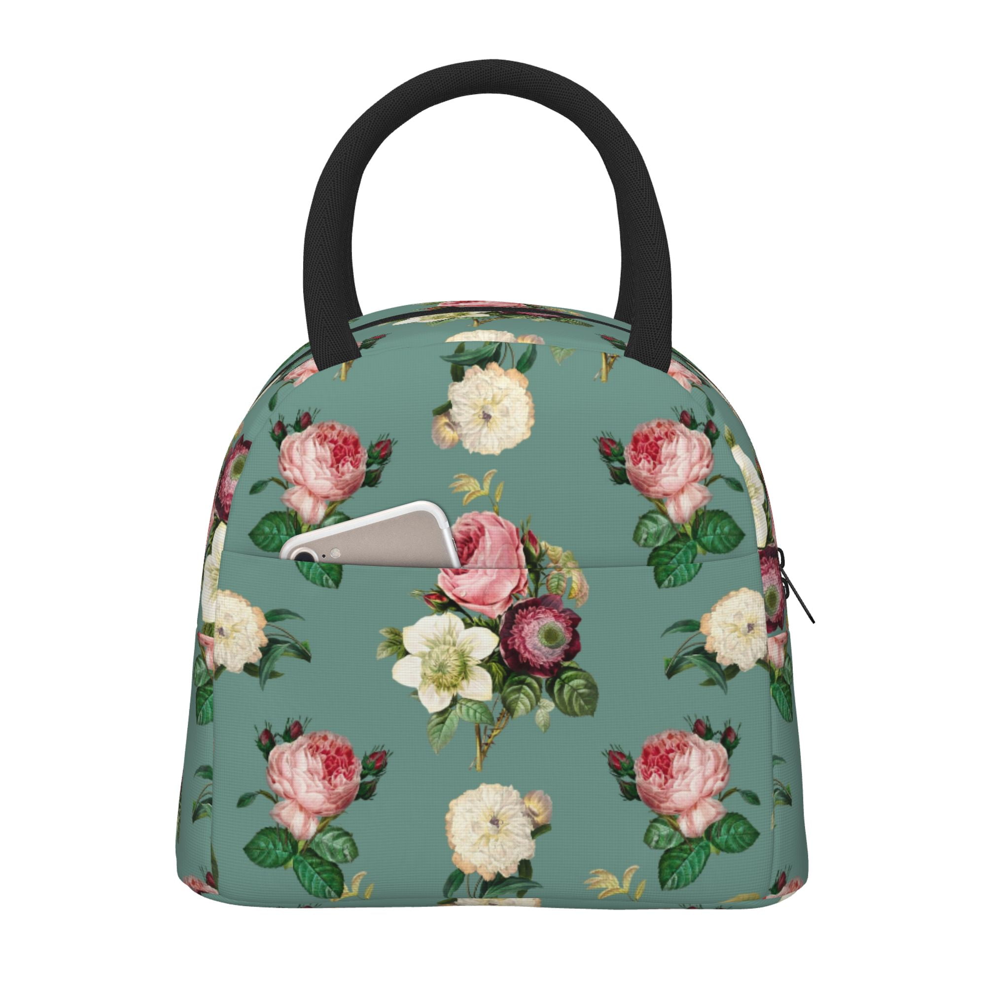 YFYANG Portable Waterproof Insulated Lunch Bag, Vintage Roses Floral ...