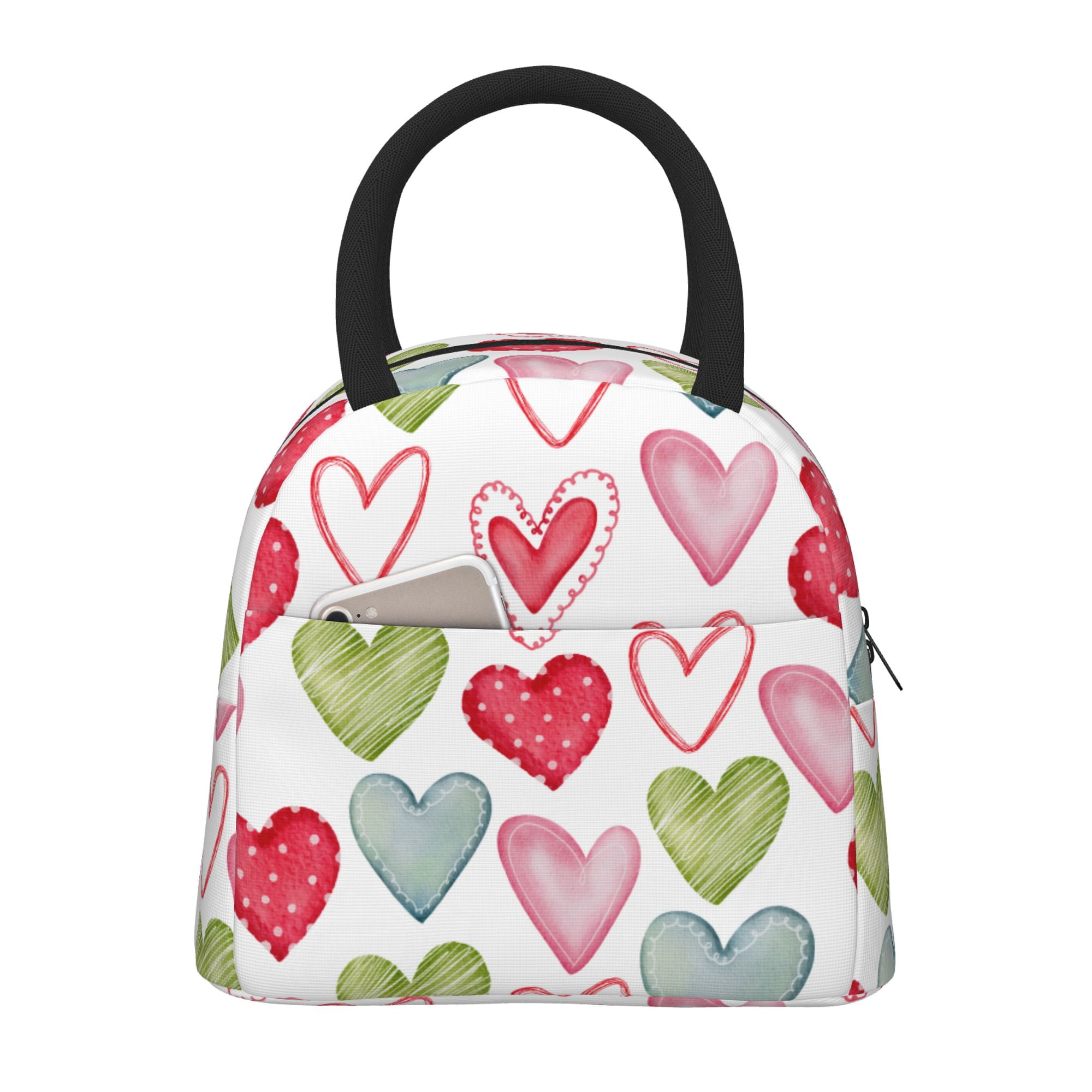 YFYANG Portable Waterproof Insulated Lunch Bag, Watercolor Cute Heart ...