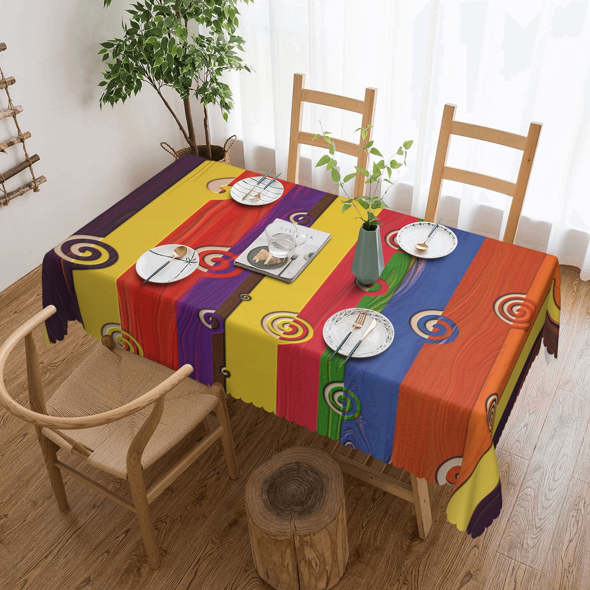 YFYANG Rectangular Polyester Table Cloth Abstract Stripe Art Table ...