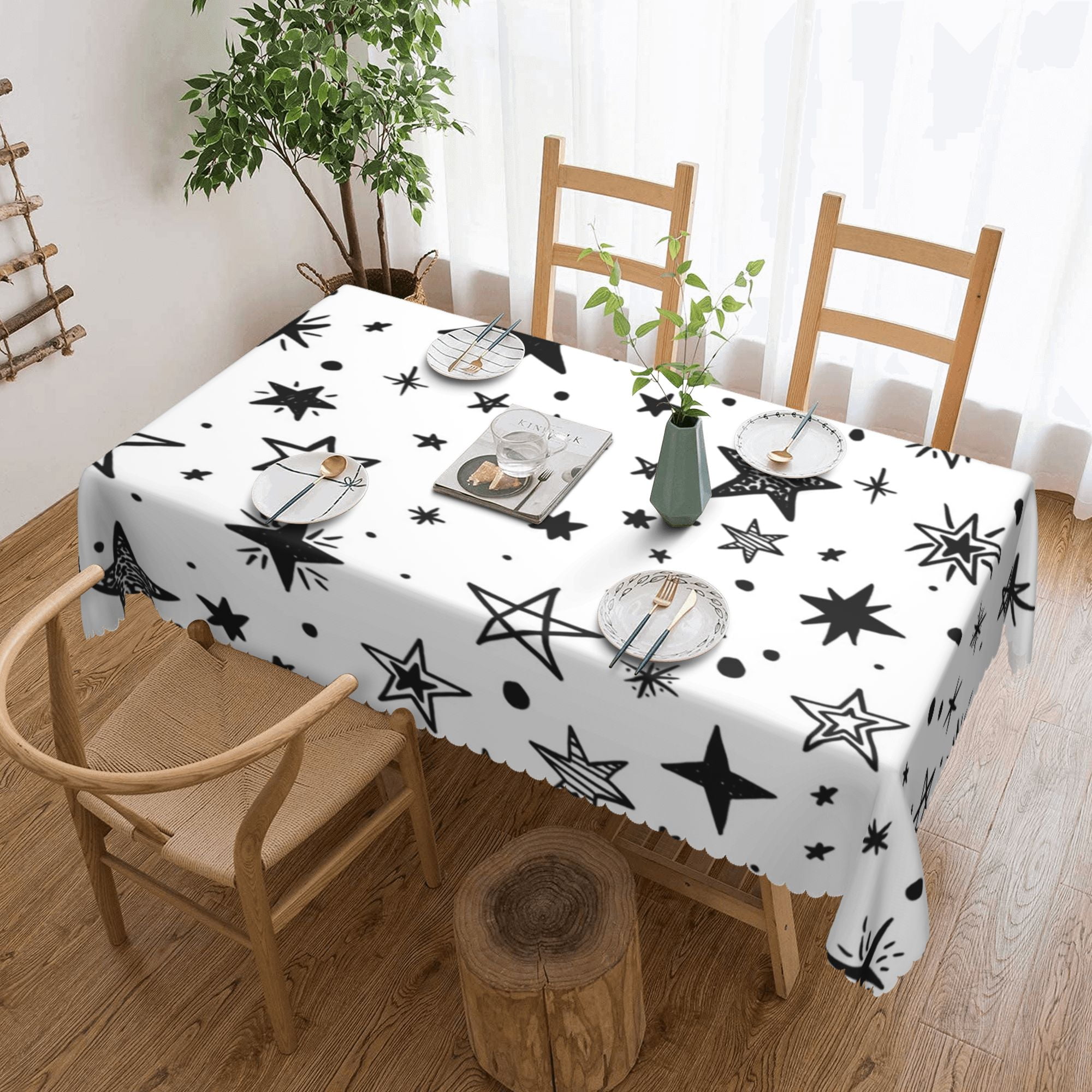 YFYANG Rectangular Polyester Table Cloth Cartoon Star Doodle Table ...