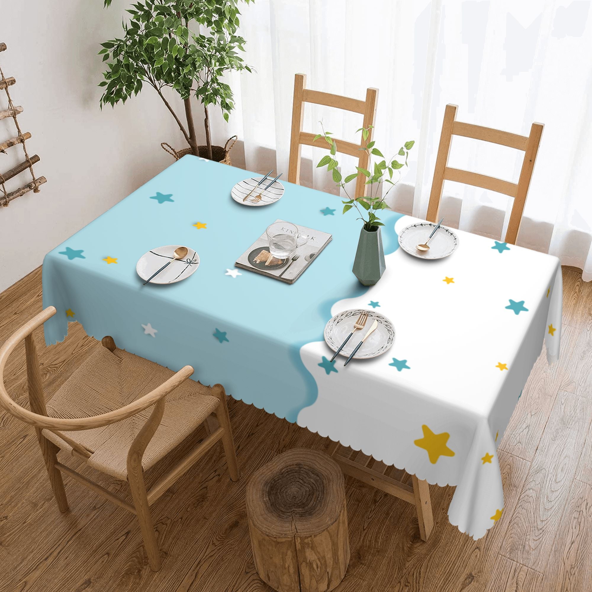 YFYANG Rectangular Polyester Table Cloth Clouds Star Pattern Table ...