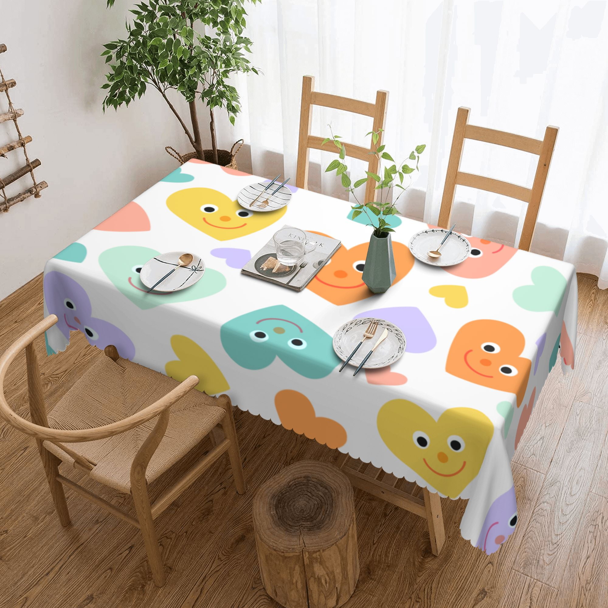 YFYANG Rectangular Polyester Table Cloth Cute Love Pattern Table Cover ...