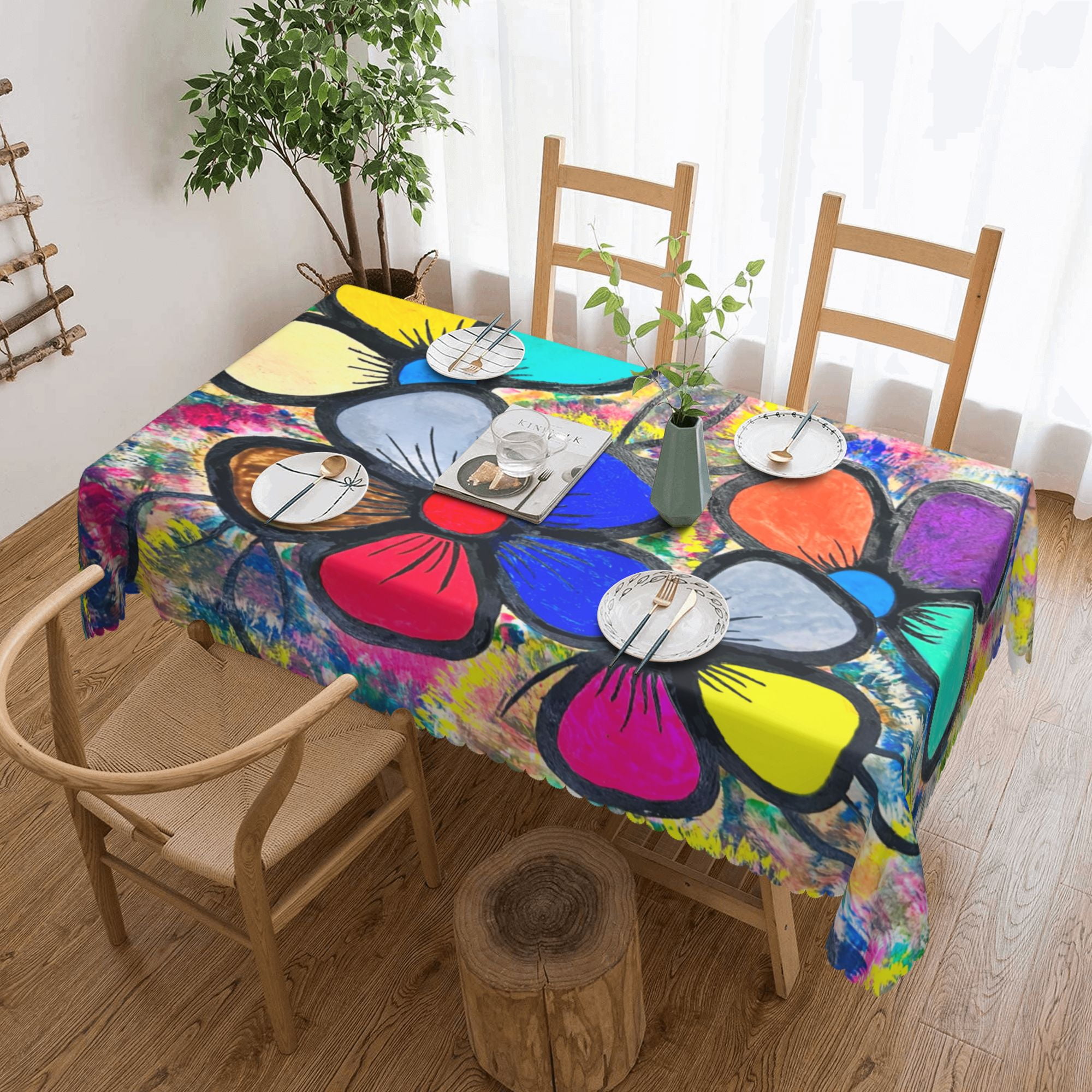 YFYANG Rectangular Polyester Table Cloth Flower Watercolor Art Table ...
