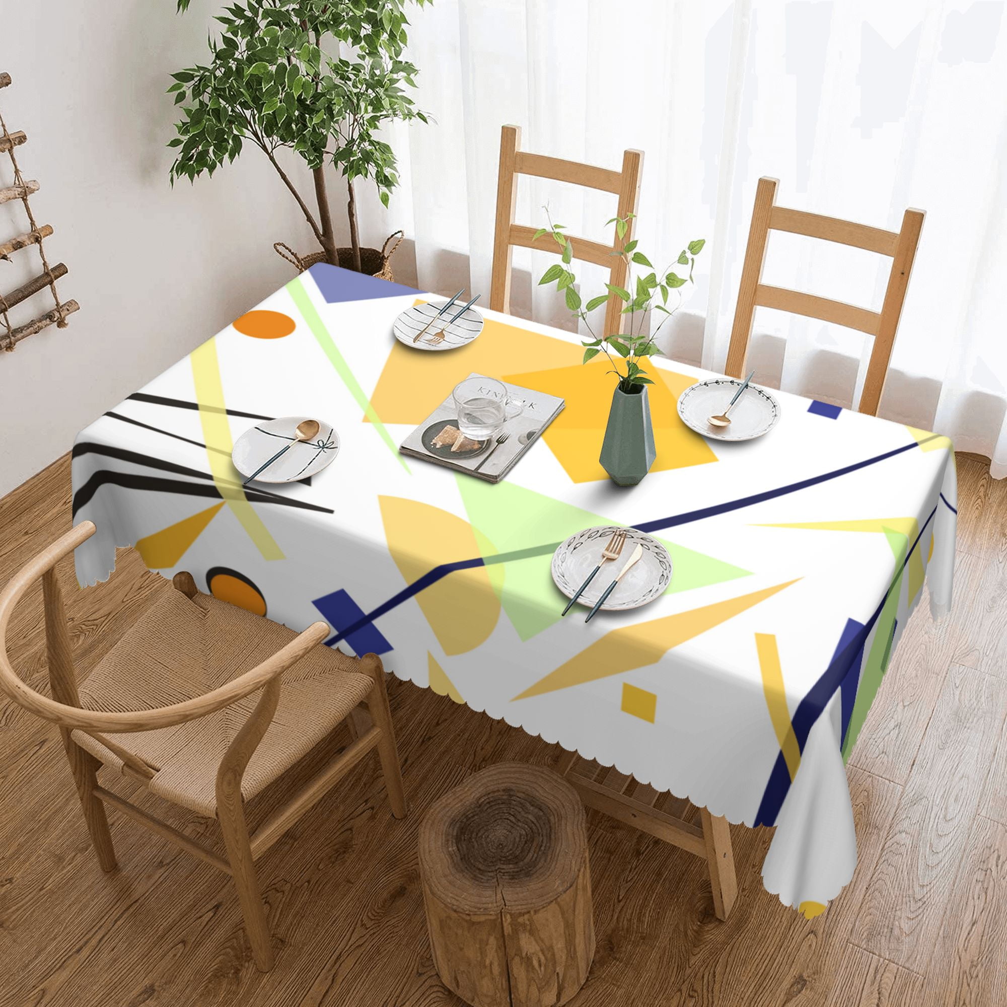 YFYANG Rectangular Polyester Table Cloth Geometric Line Pattern Table ...