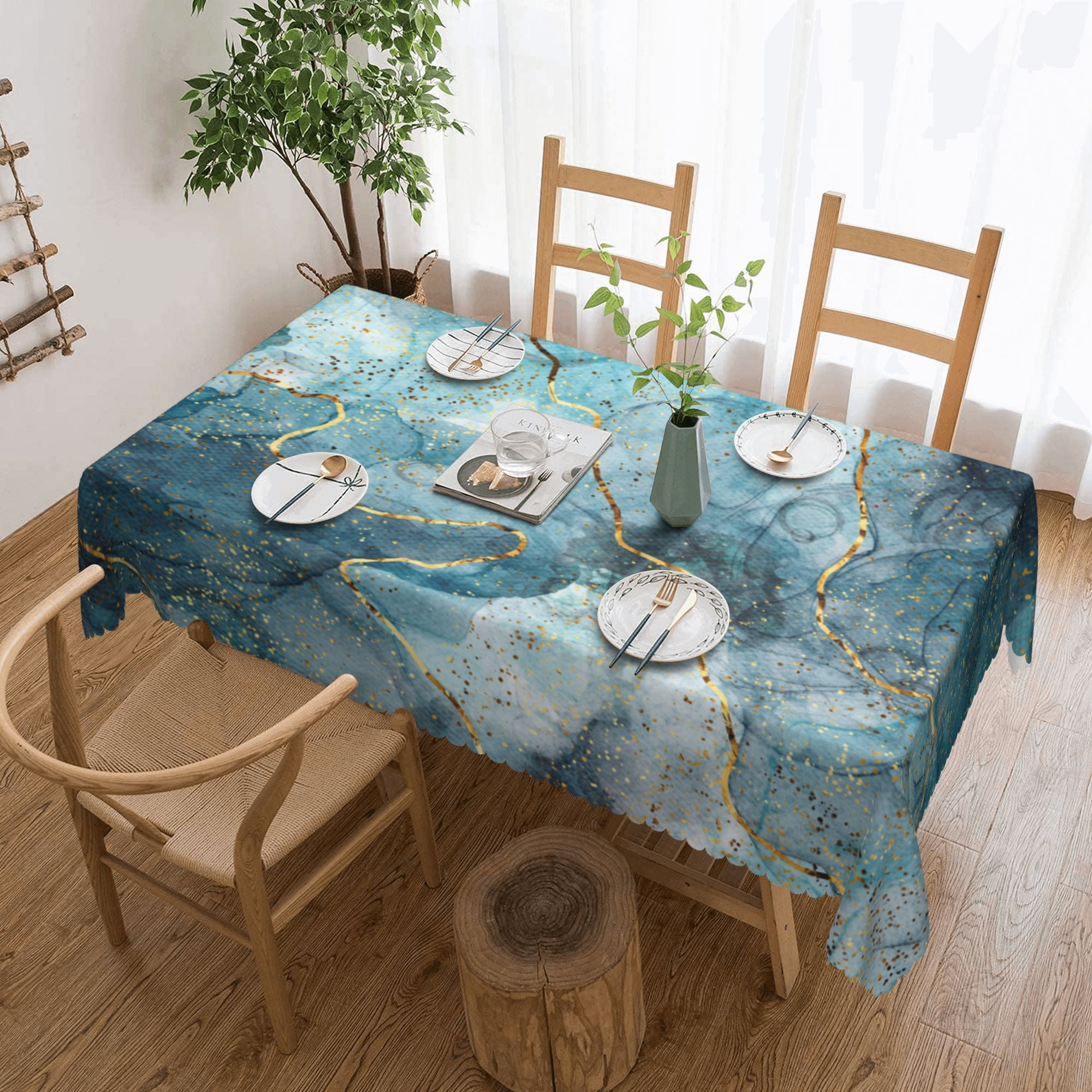 YFYANG Rectangular Polyester Table Cloth Green Abstract Art Table Cover ...