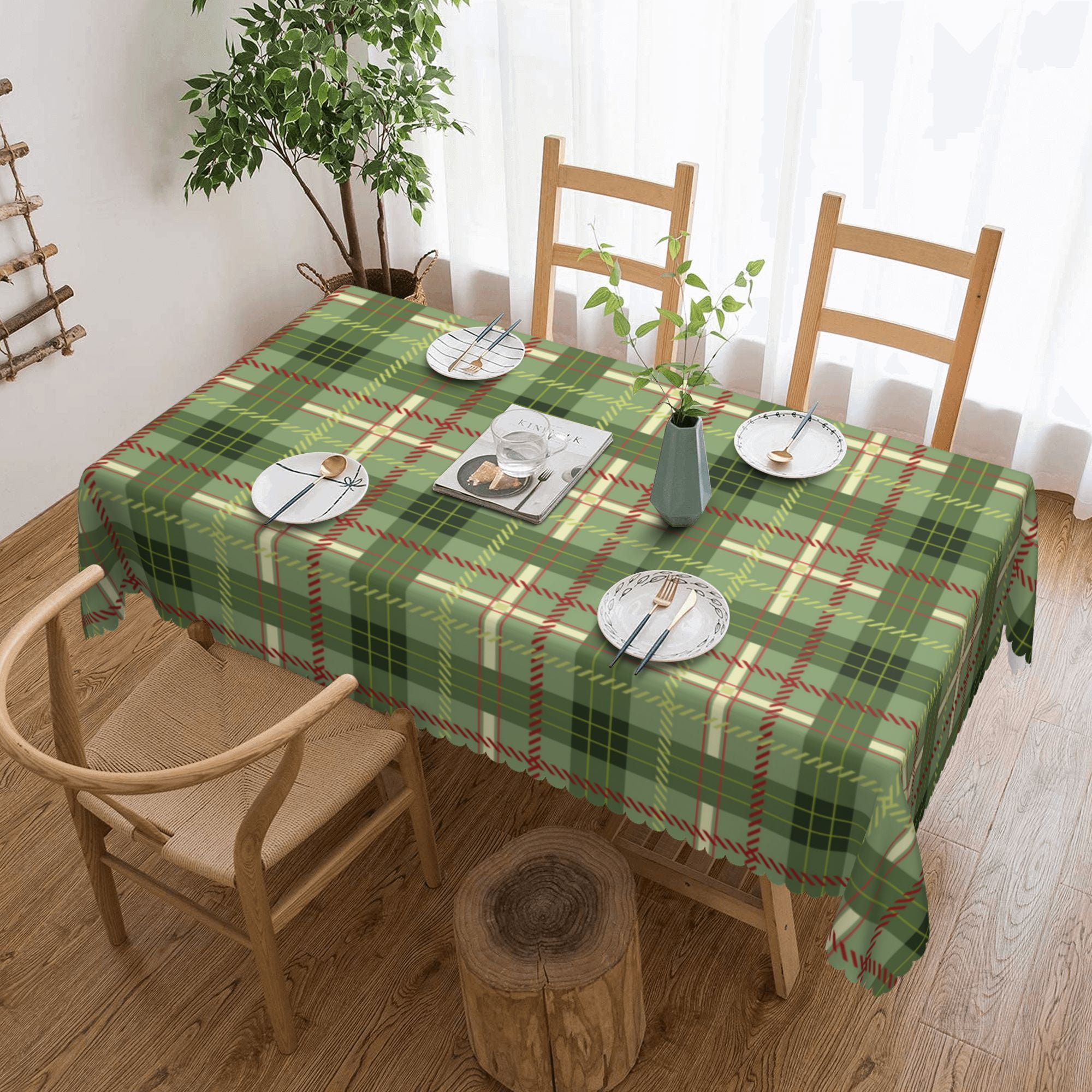 YFYANG Rectangular Polyester Table Cloth Green Christmas Plaid Table ...