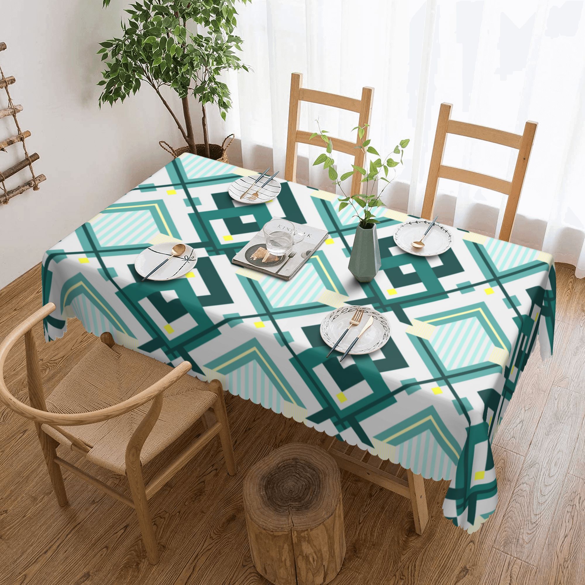 YFYANG Rectangular Polyester Table Cloth Green Plaid Pattern Table ...