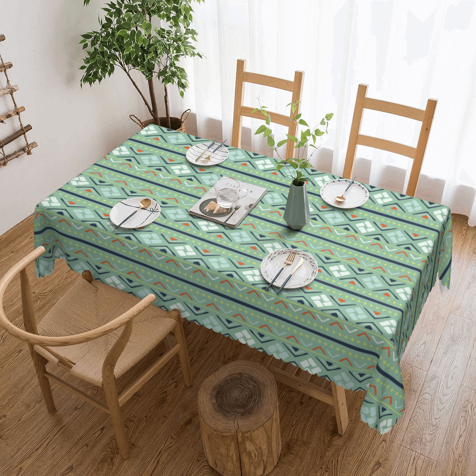 YFYANG Rectangular Polyester Table Cloth Green Retro Abstract ...