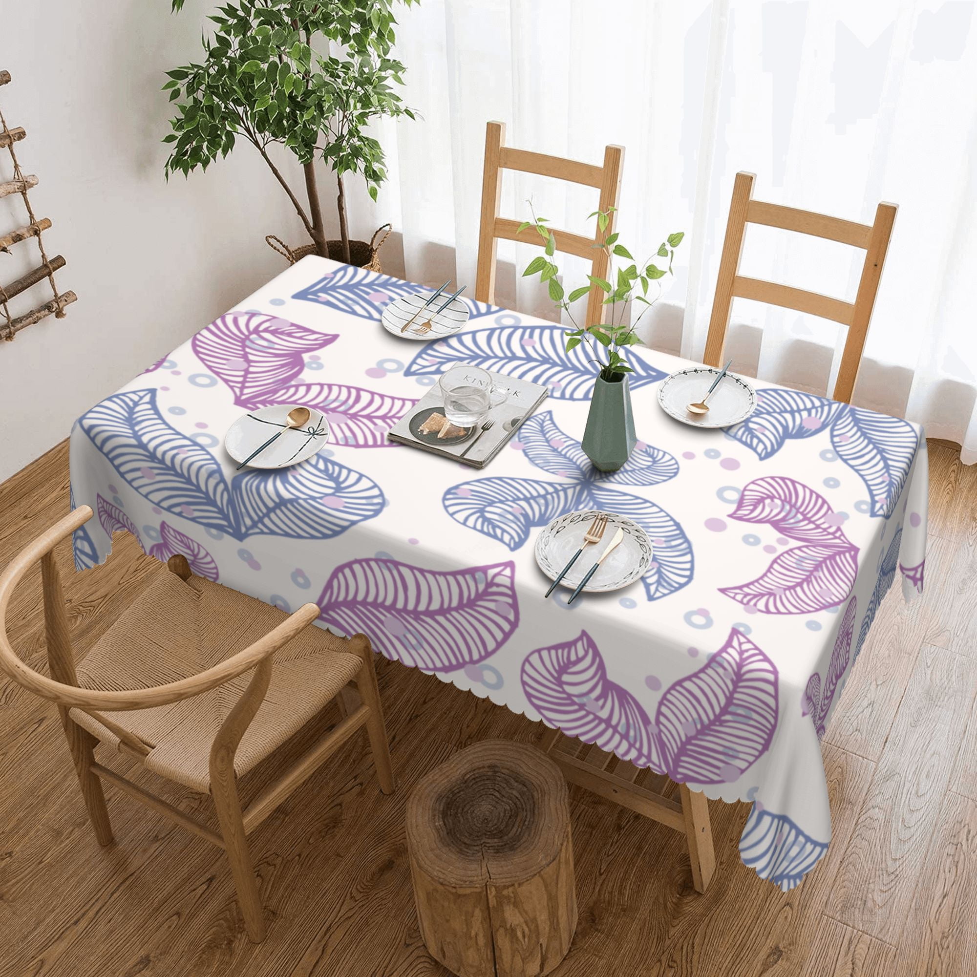 YFYANG Rectangular Polyester Table Cloth Leaf Line Art Table Cover for ...