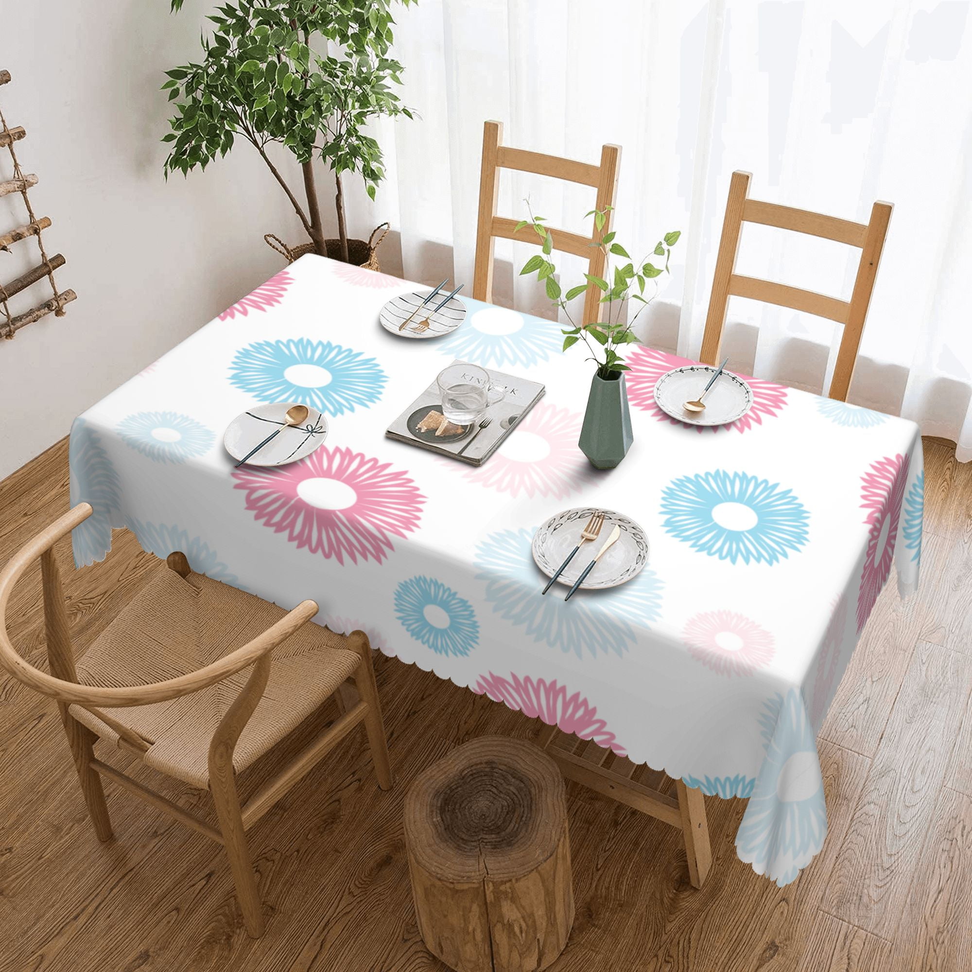 YFYANG Rectangular Polyester Table Cloth Light Colored Floral Pattern ...