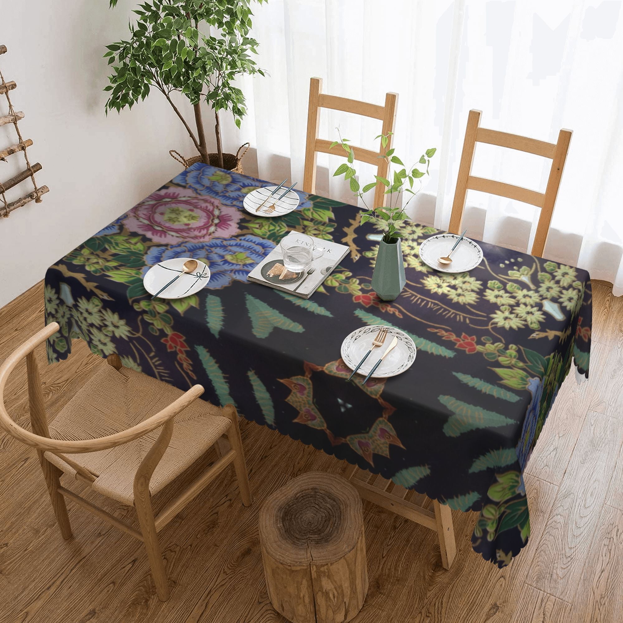 YFYANG Rectangular Polyester Table Cloth Moroccan Decorative Flowers ...