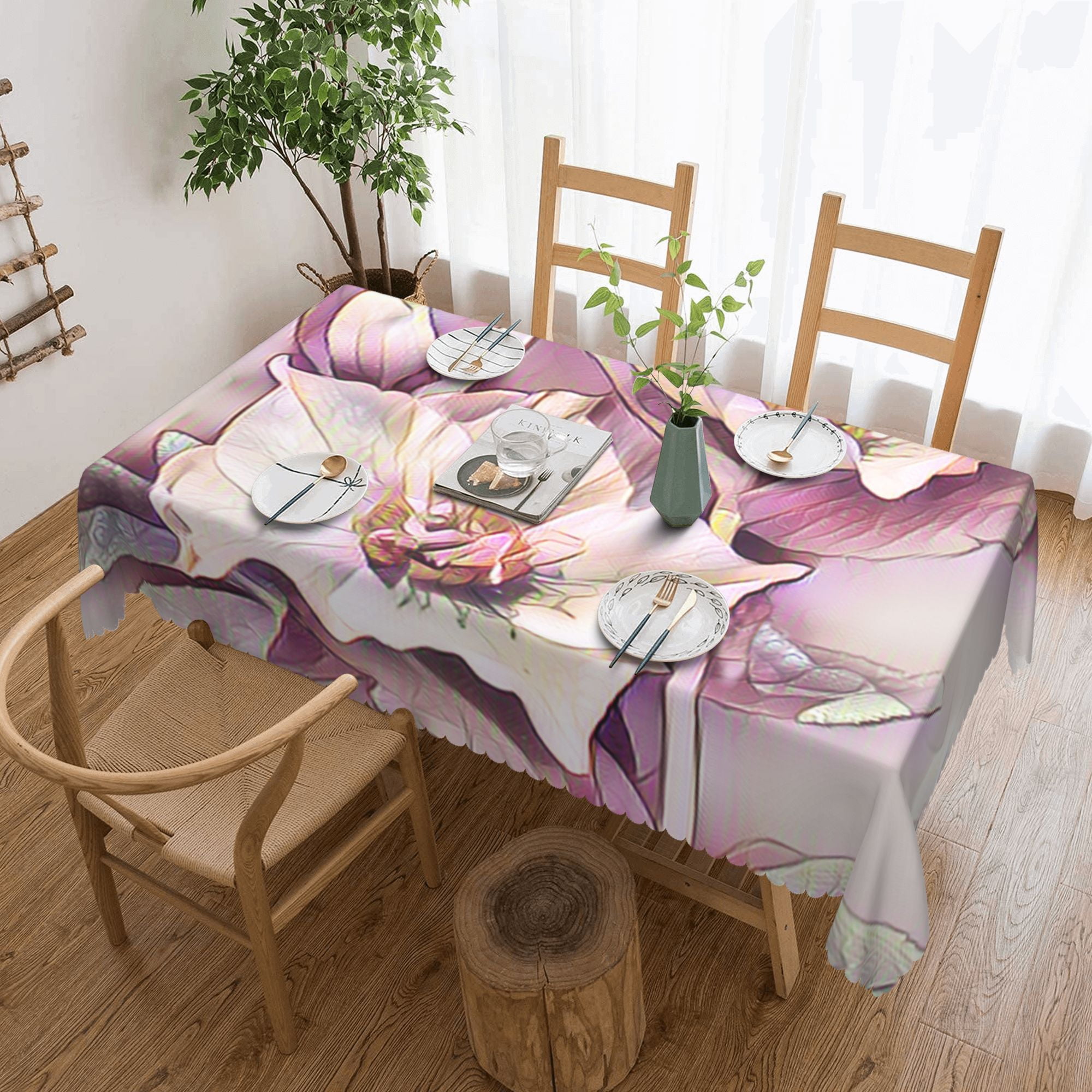 YFYANG Rectangular Polyester Table Cloth Pastel Flowers Table Cover for ...