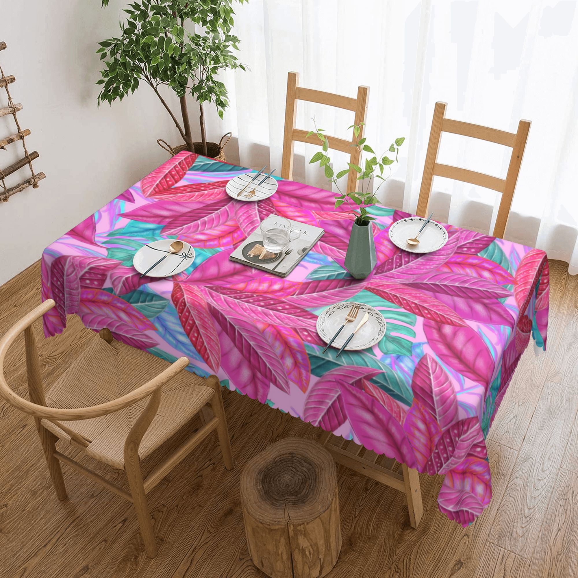 YFYANG Rectangular Polyester Table Cloth Pink-Purple Leaf Texture Table ...