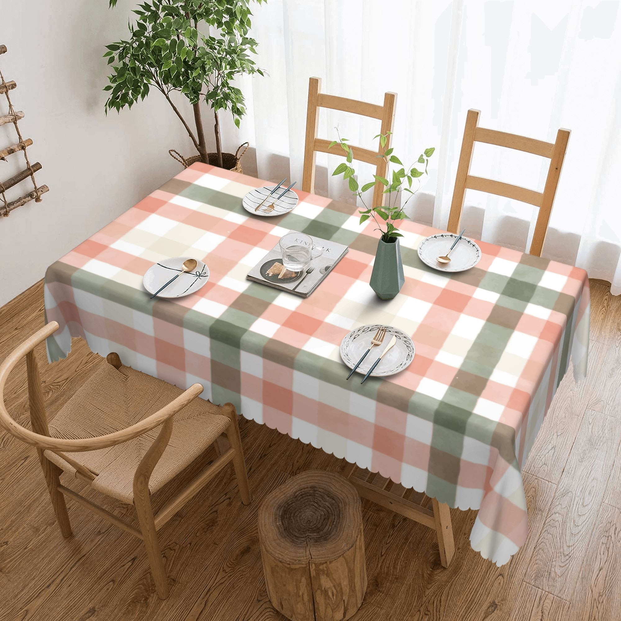 YFYANG Rectangular Polyester Table Cloth Pink Watercolor Plaid Table ...