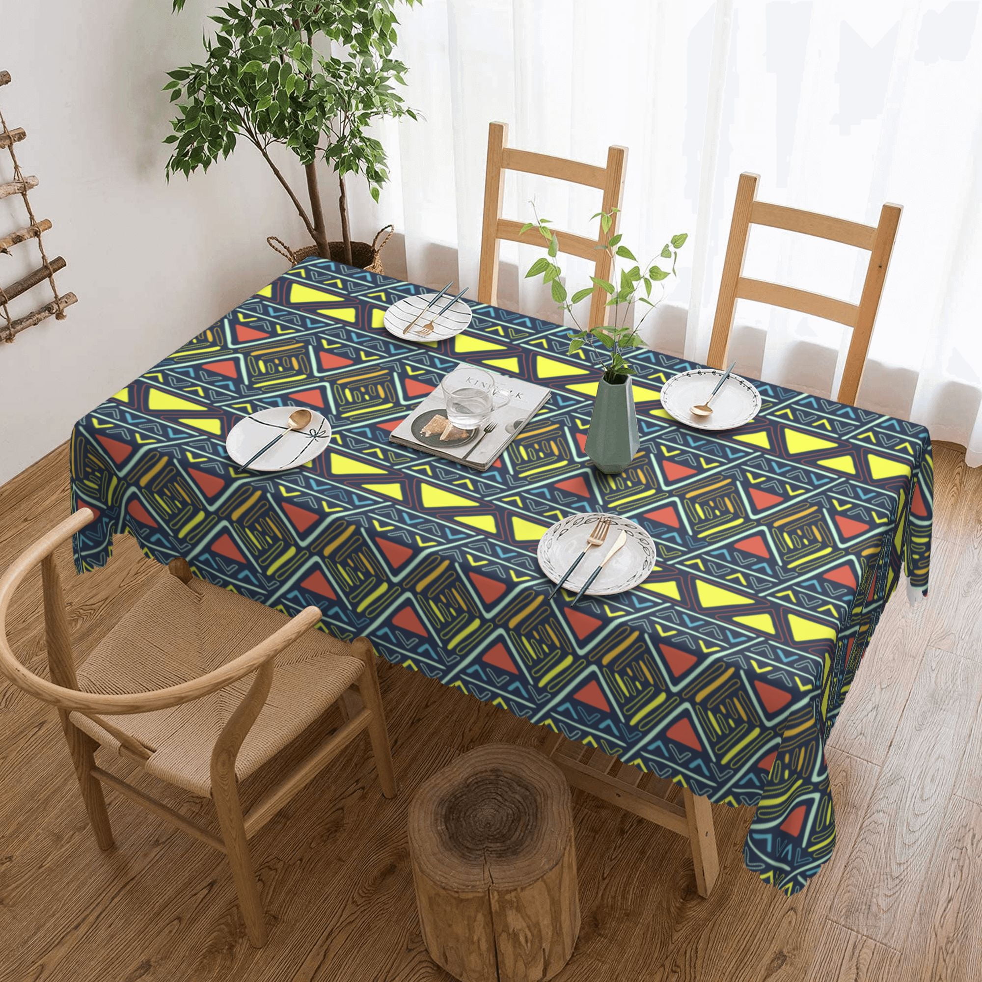 YFYANG Rectangular Polyester Table Cloth Retro Abstract Geometric ...