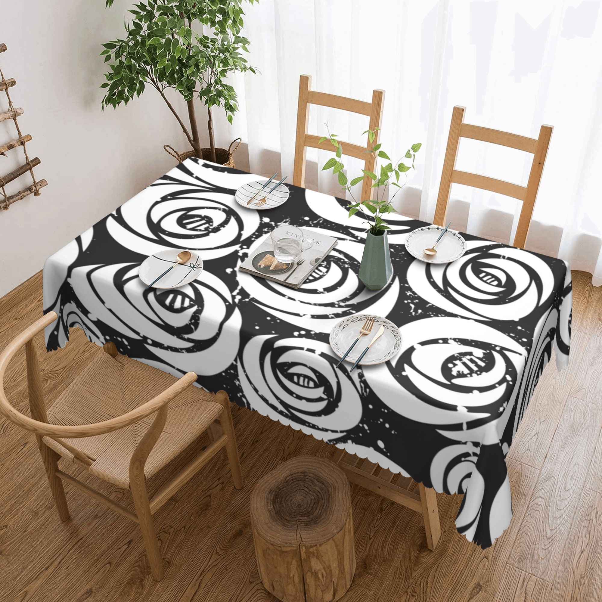 YFYANG Rectangular Polyester Table Cloth Retro Rose Texture Table Cover ...
