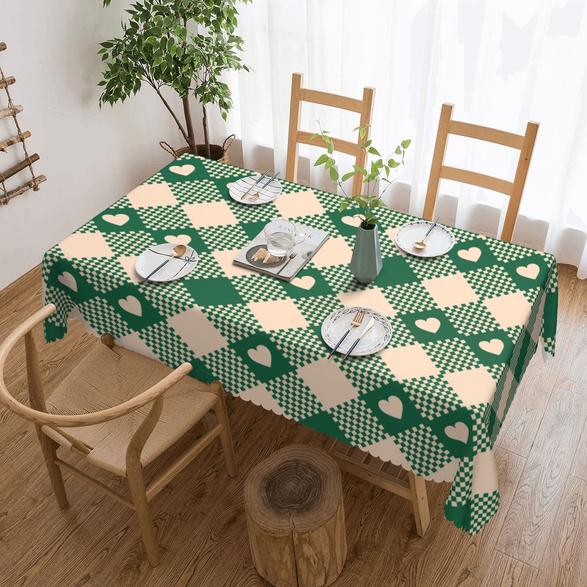 YFYANG Rectangular Polyester Table Cloth Vintage Green Love Plaid Table ...