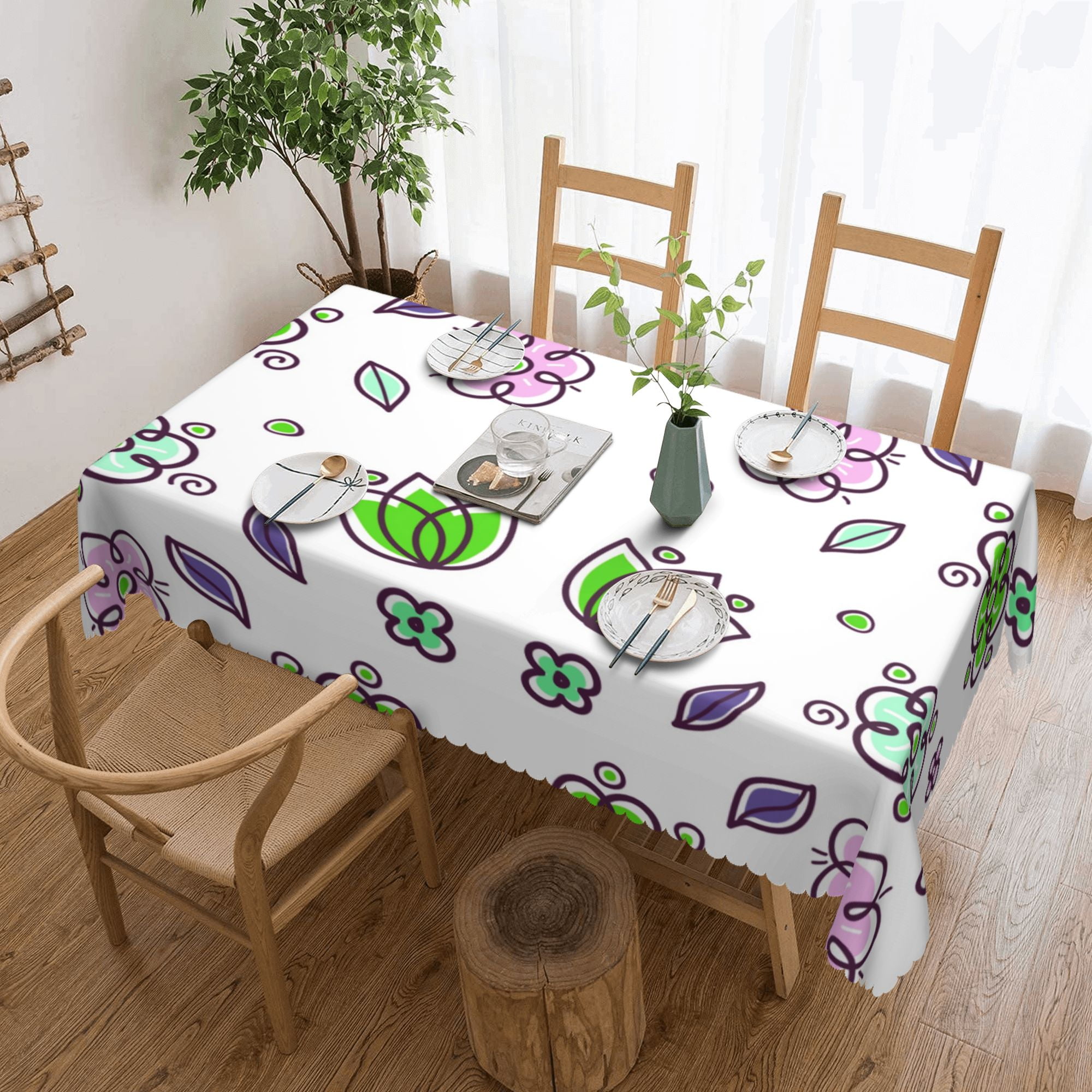 YFYANG Rectangular Polyester Table Cloth Watercolor Flower Doodles ...