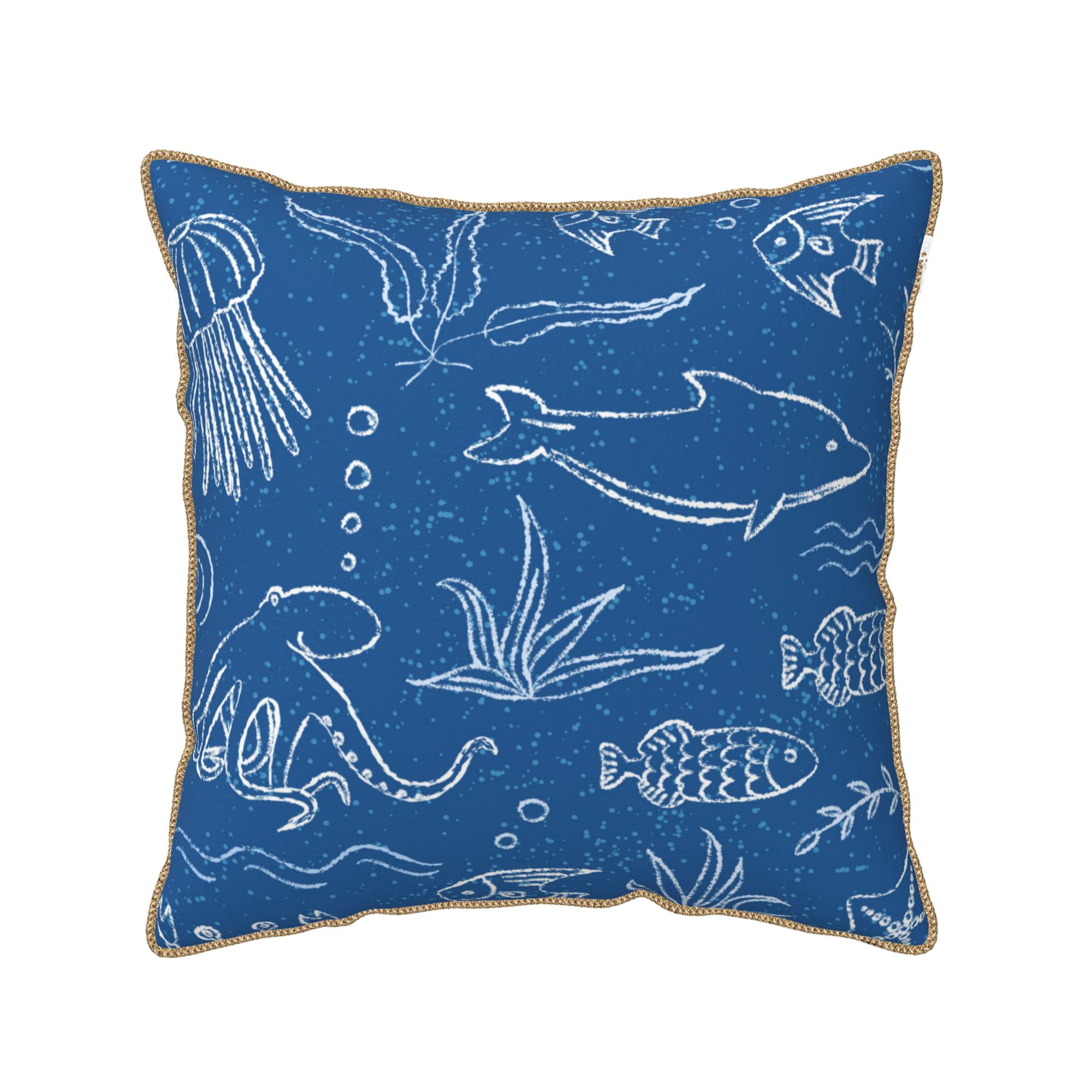 YFYANG Square Velvet Decorative Throw Pillow, 16"x16" Blue Cartoon Sea ...