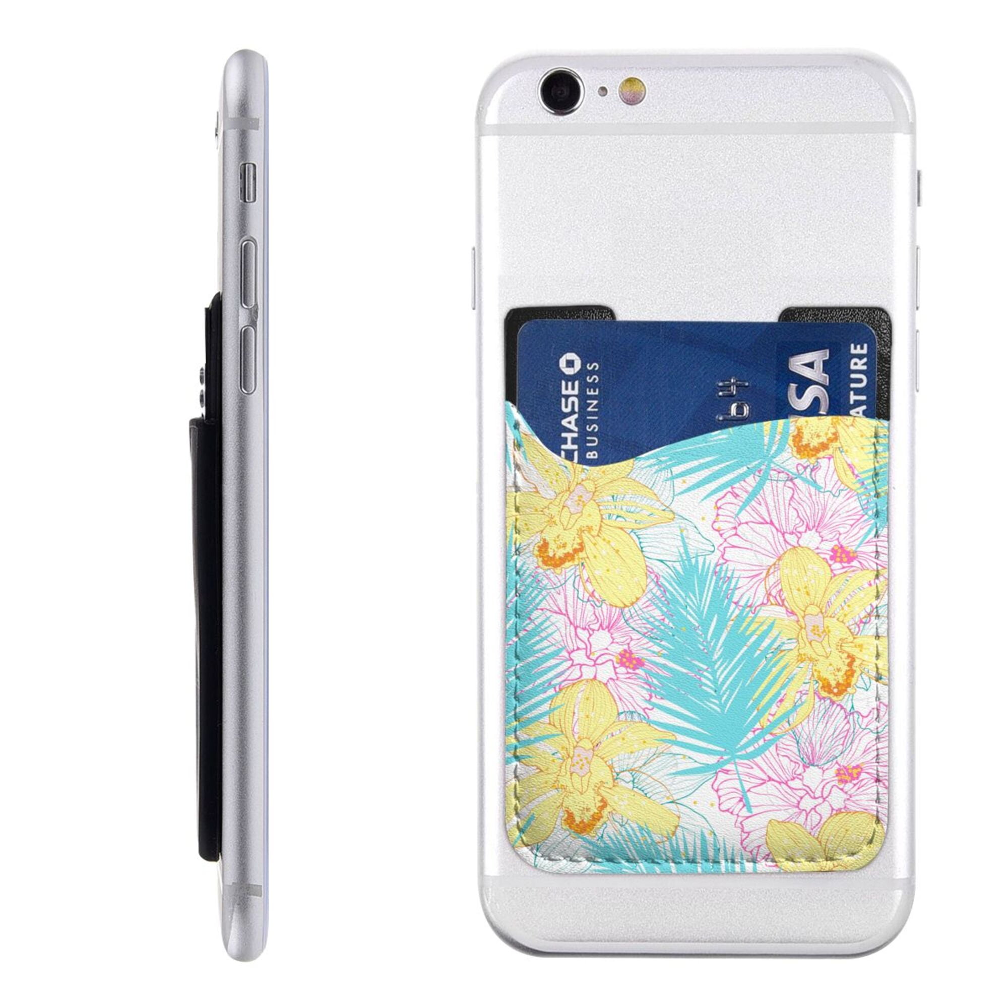 YFYANG Universal Adhesive Cell Phone Card Holder, Abstract Floral Leaf ...