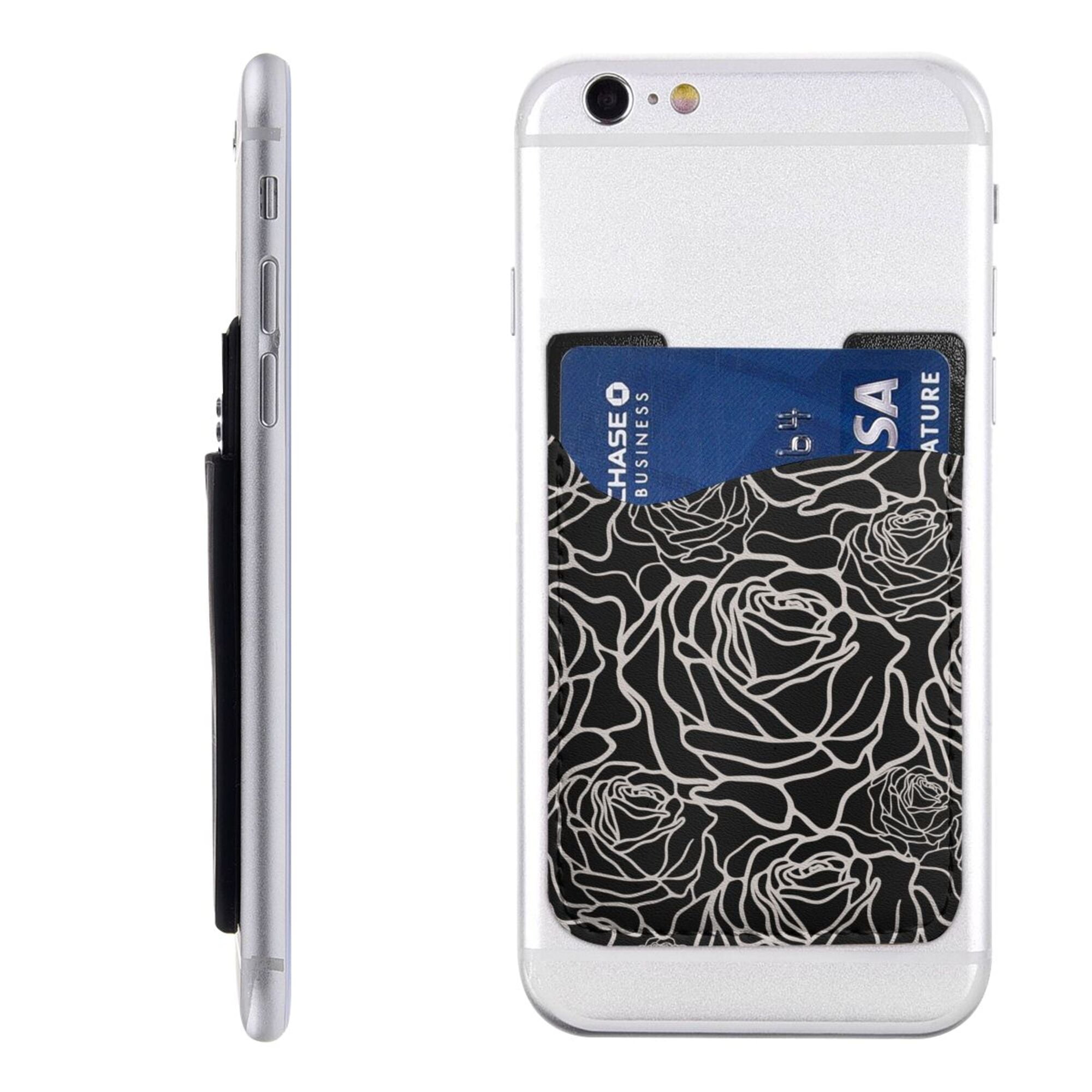 YFYANG Universal Adhesive Cell Phone Card Holder, Black Rose Texture ...