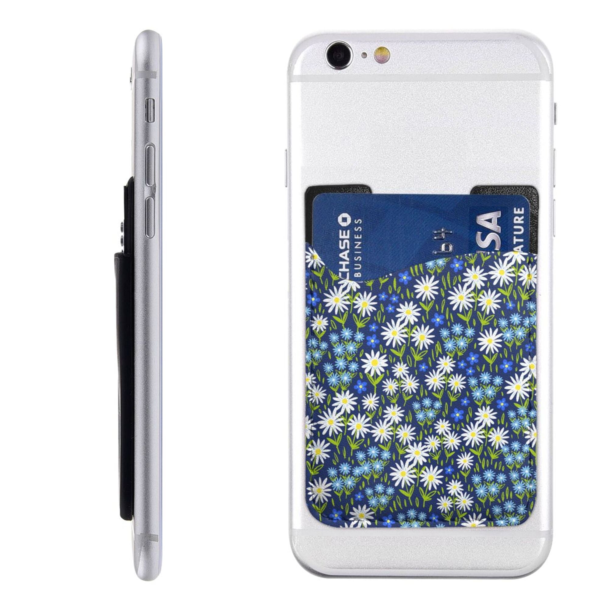 YFYANG Universal Adhesive Cell Phone Card Holder, Blue Daisy Doodle ...