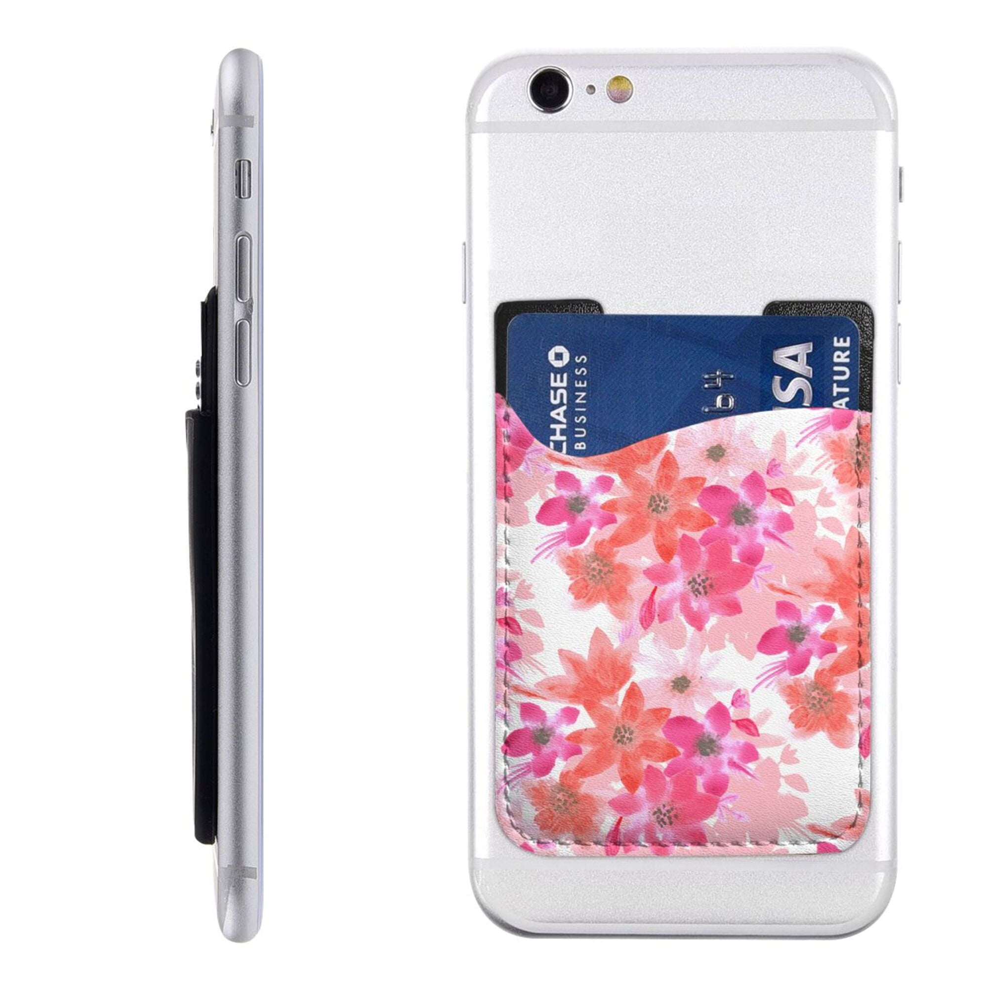 YFYANG Universal Adhesive Cell Phone Card Holder, Red Watercolor Flower ...