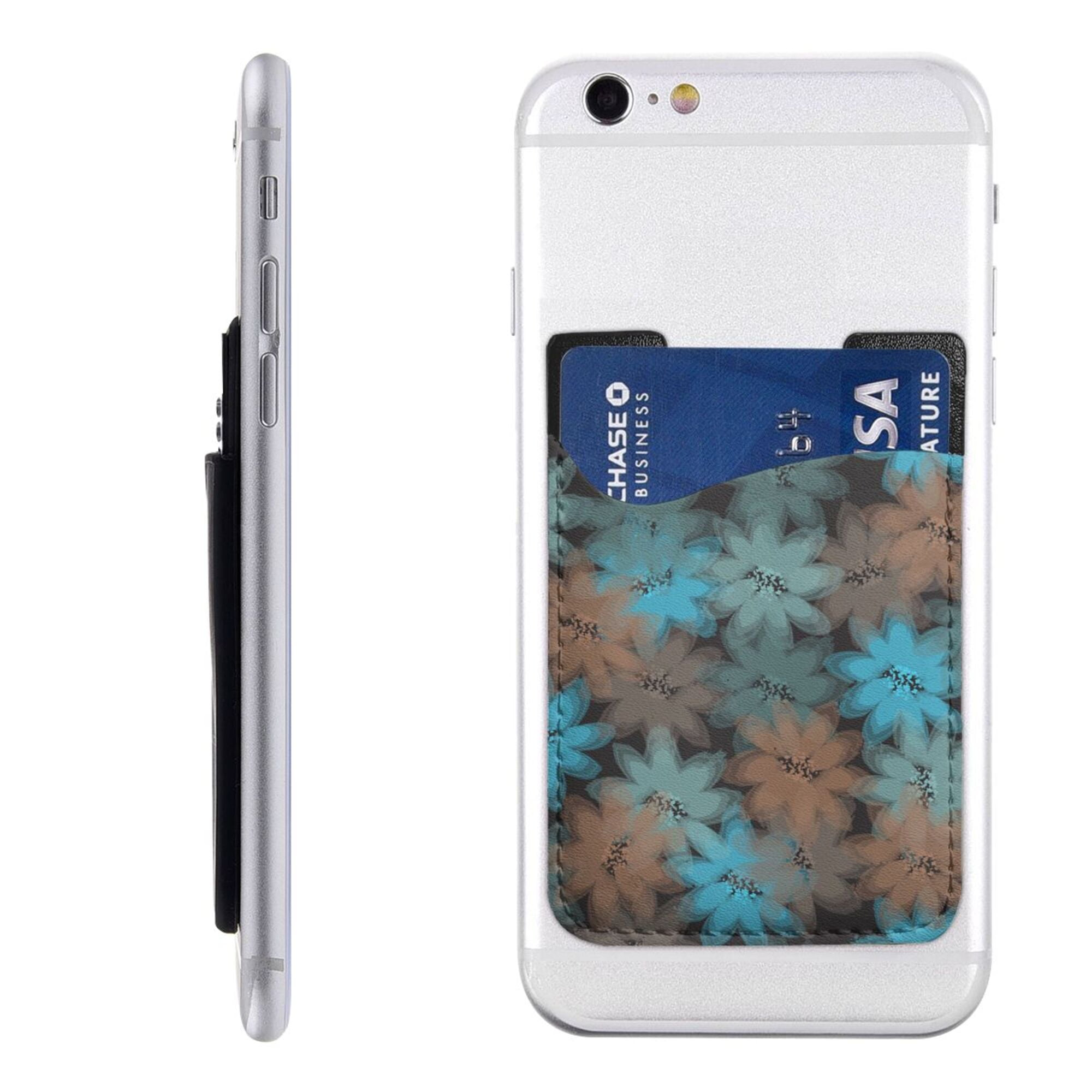 YFYANG Universal Adhesive Cell Phone Card Holder, Vintage Blue Floral ...