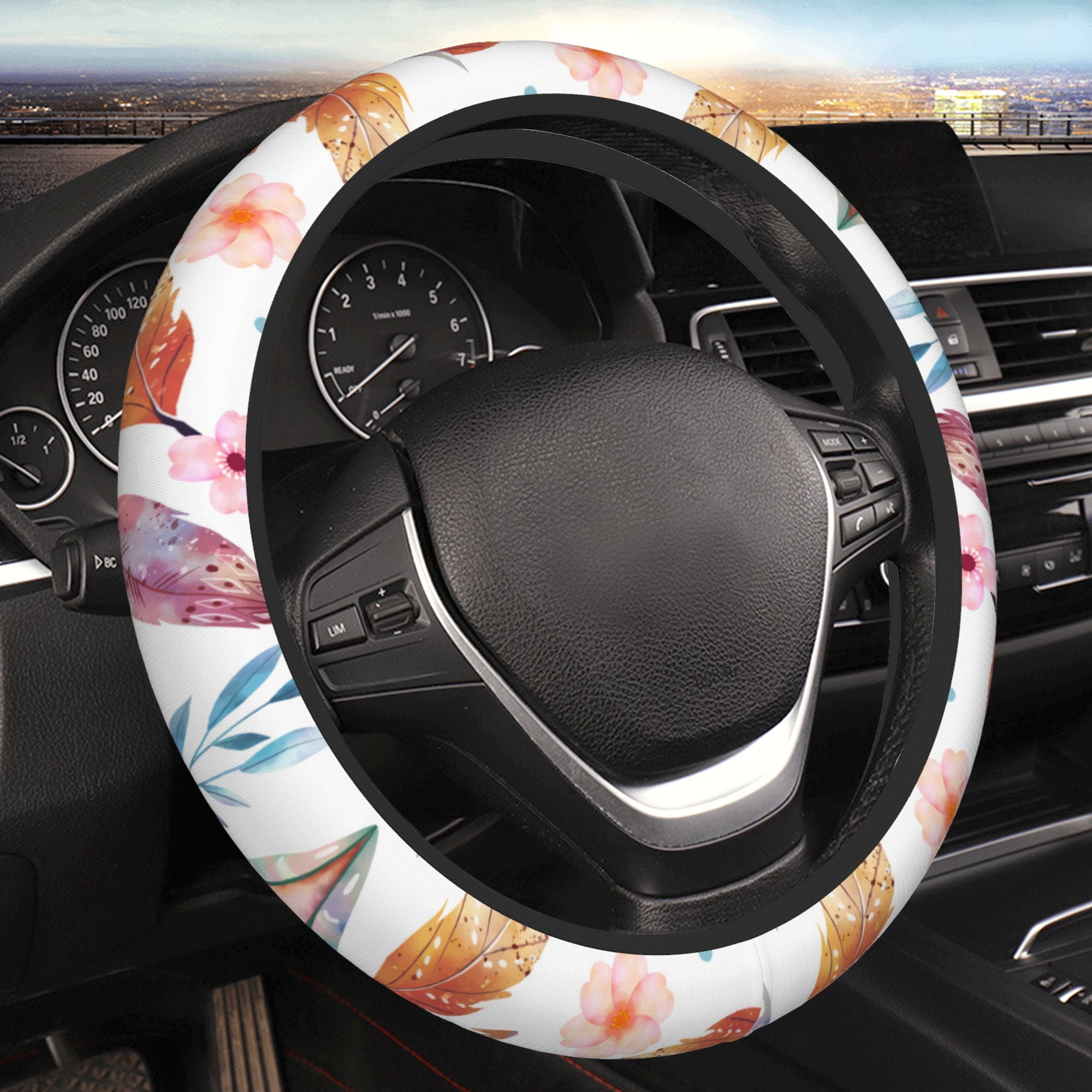 YFYANG Universal Elastic Bohemian Watercolor Floral Patterns Car ...