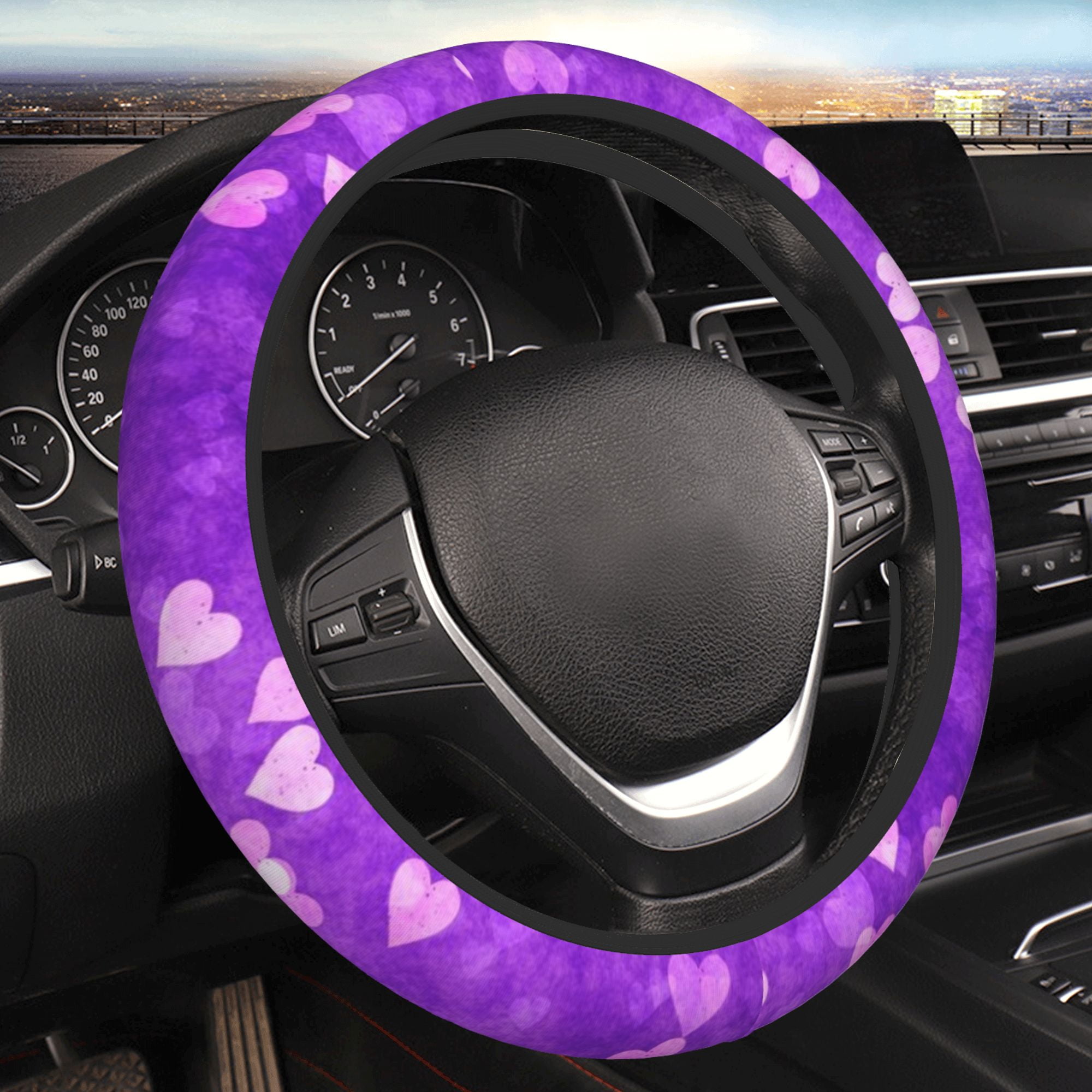 YFYANG Universal Elastic Purple Heart Pattern Car Steering Wheel Cover ...