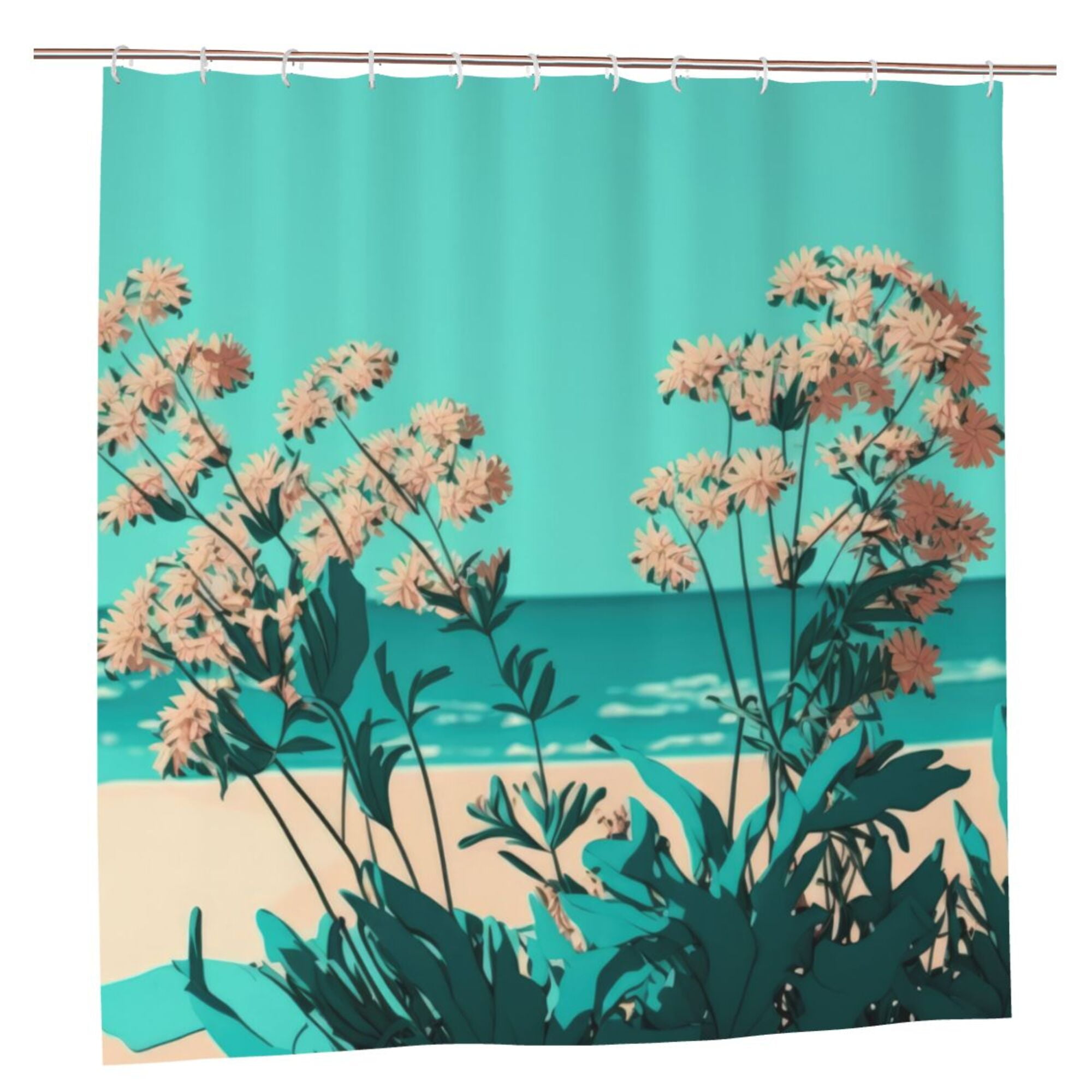 Yfyang Waterproof Bathroom Shower Curtain Beach Flower Pattern Shower