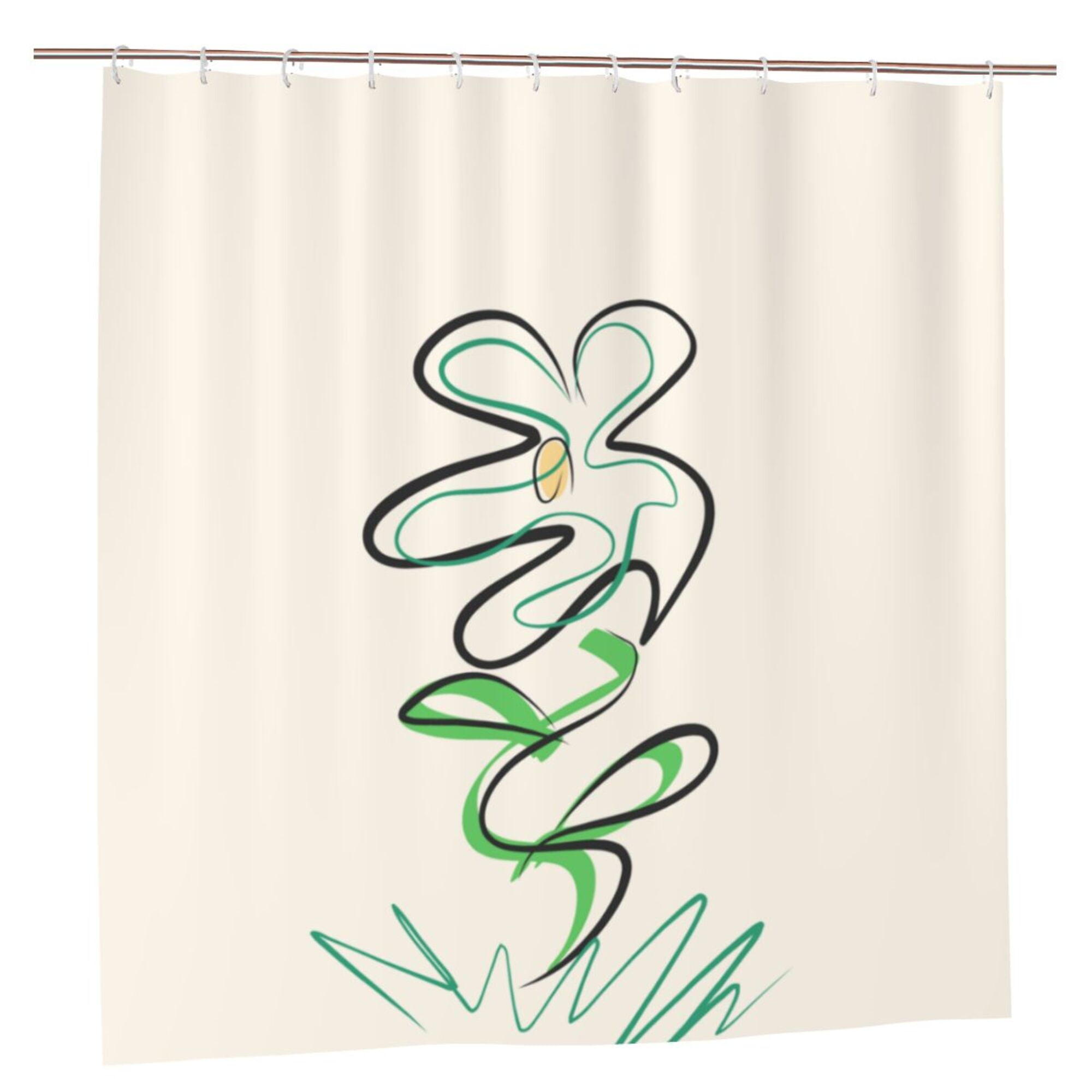 Yfyang Waterproof Bathroom Shower Curtain Beige Abstract Line Flowers