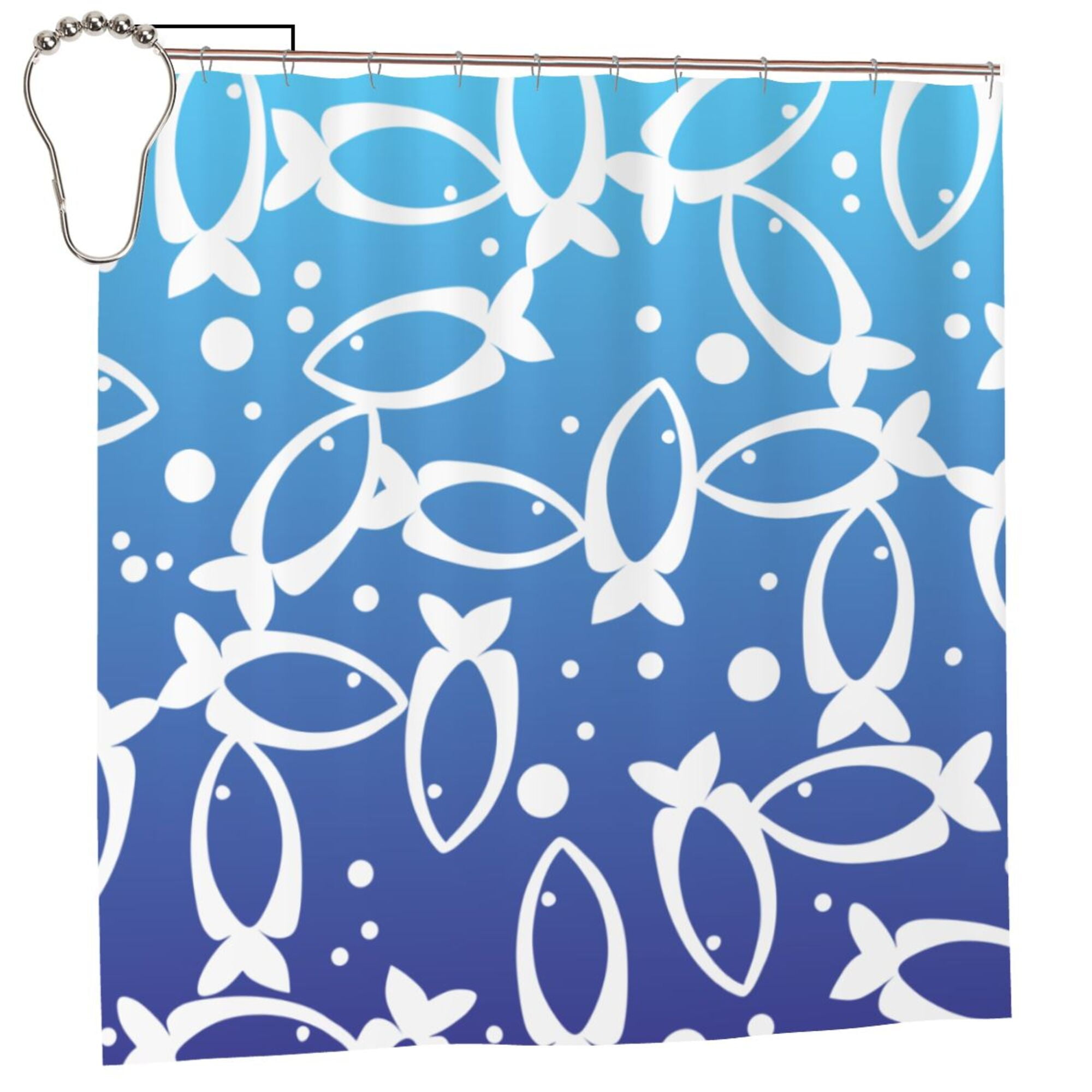 YFYANG Waterproof Bathroom Shower Curtain, Blue Fish Pattern Shower ...