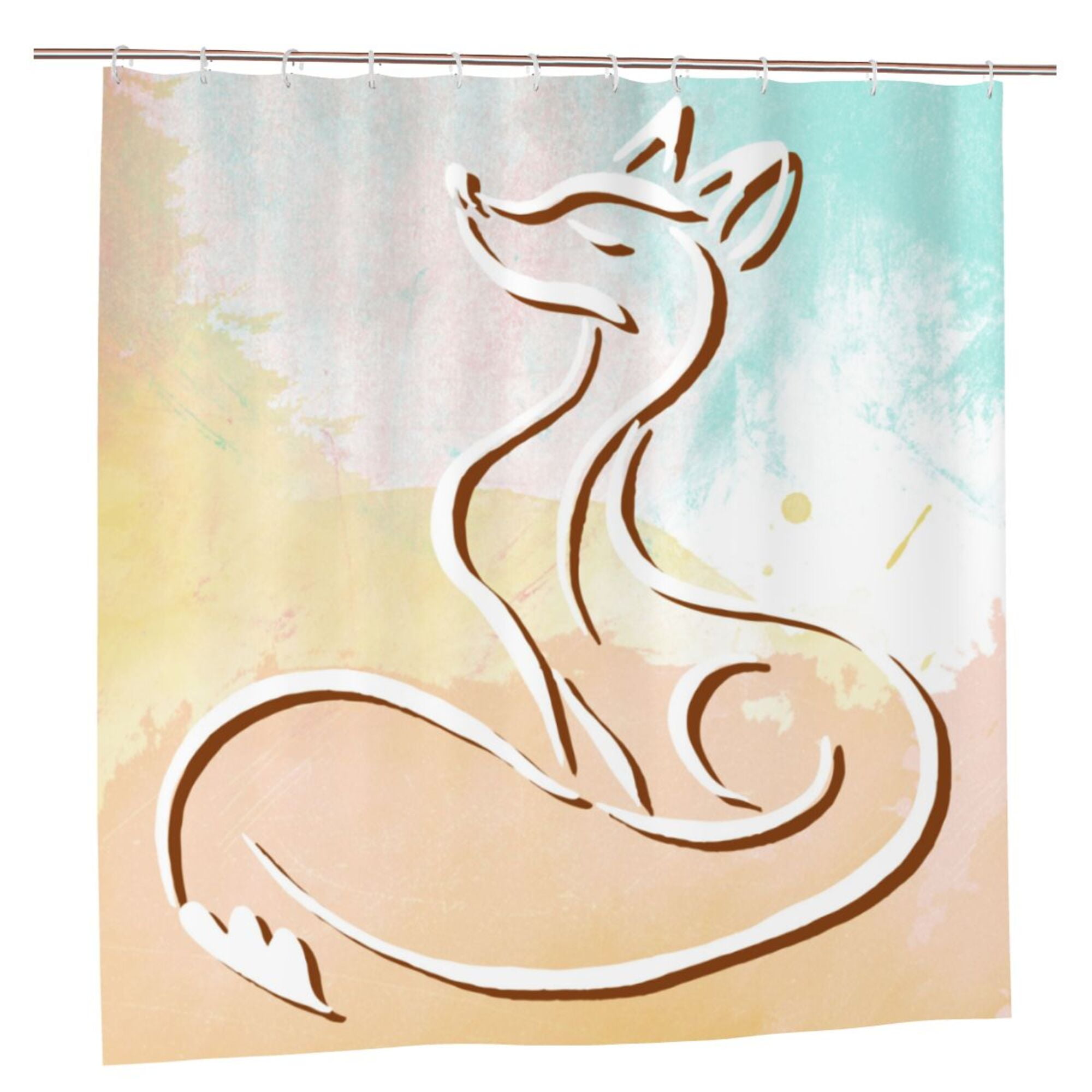 Yfyang Waterproof Bathroom Shower Curtain Fox Line Art Shower Curtain