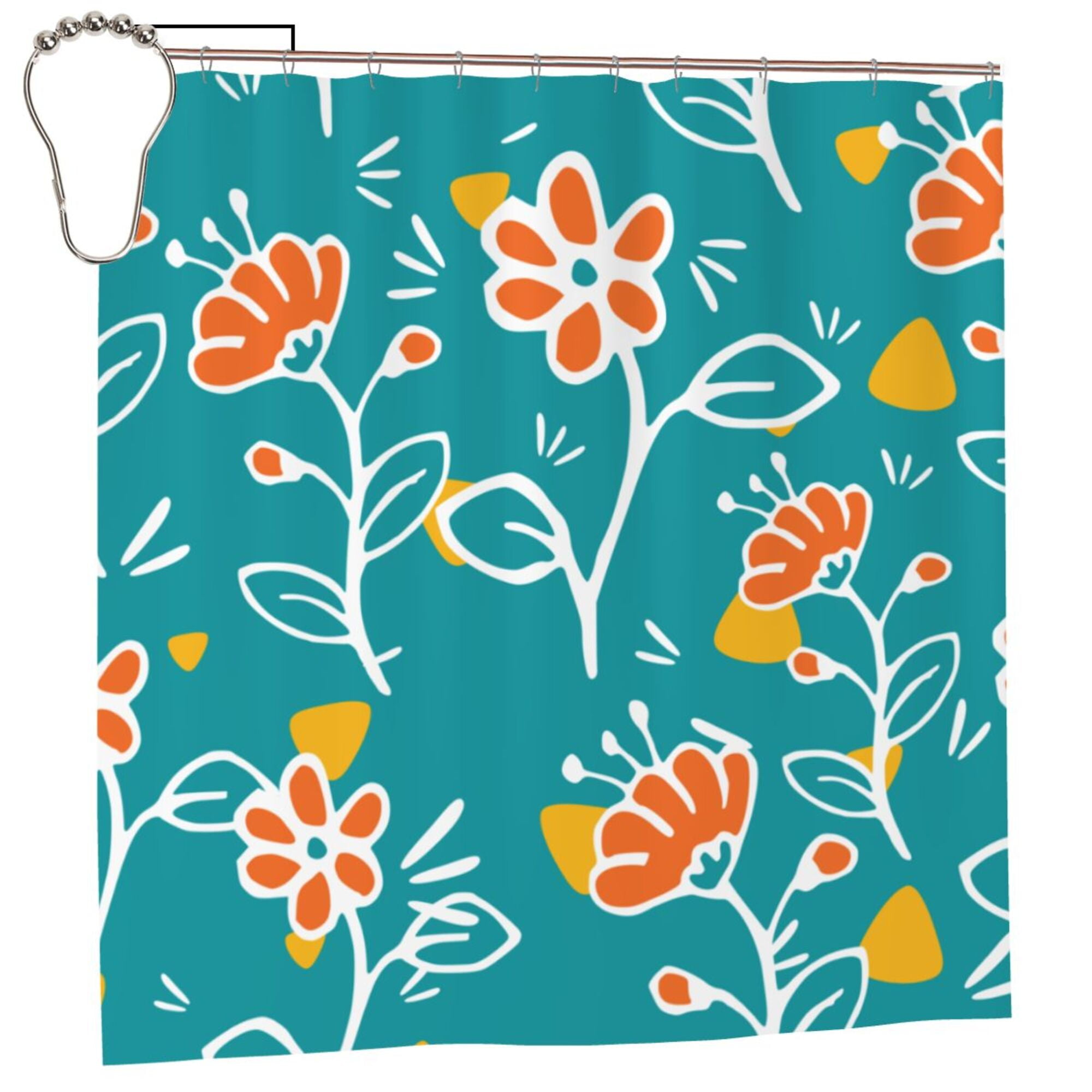 Yfyang Waterproof Bathroom Shower Curtain Green Flower Graffiti Shower