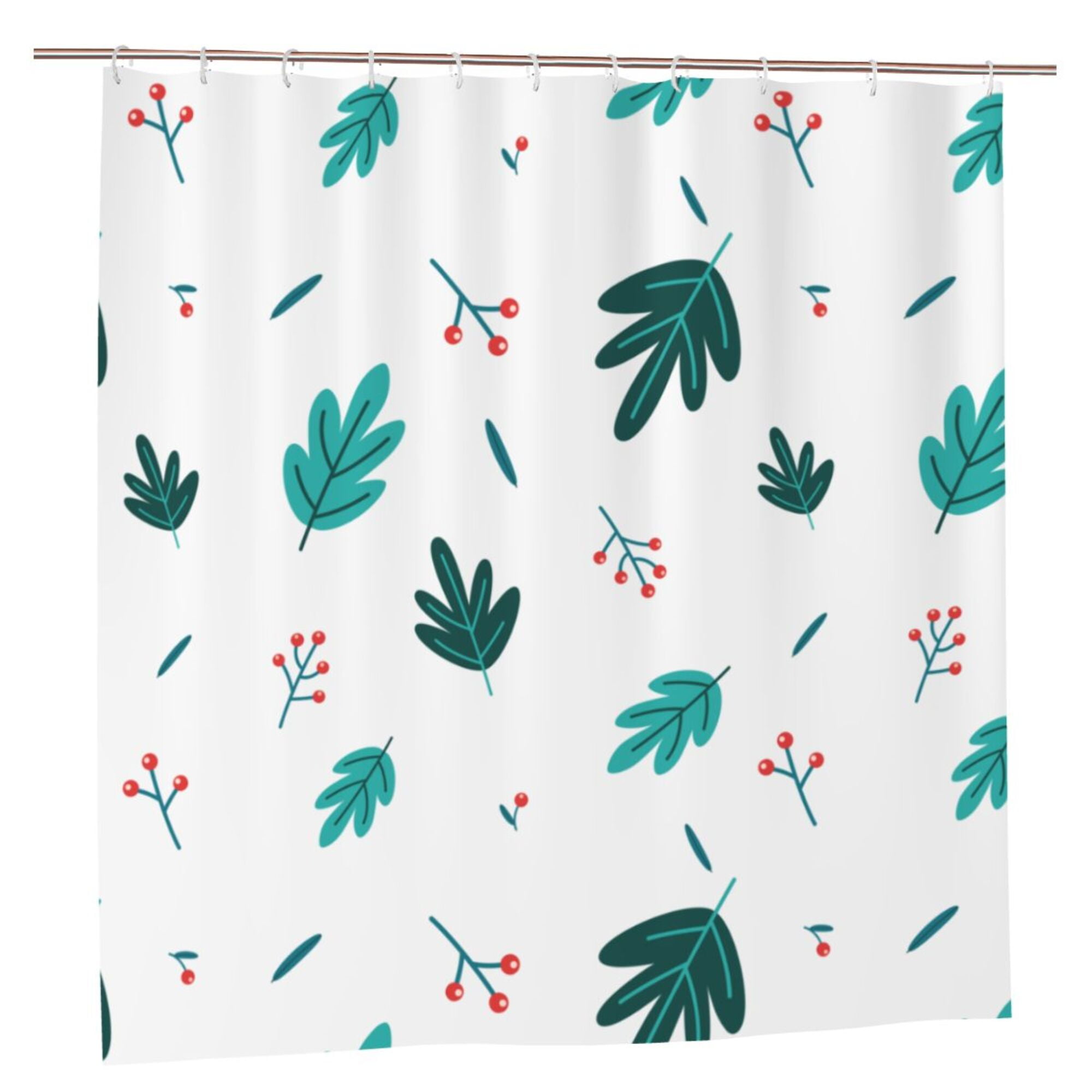 Yfyang Waterproof Bathroom Shower Curtain Green Leaves Berries Pattern