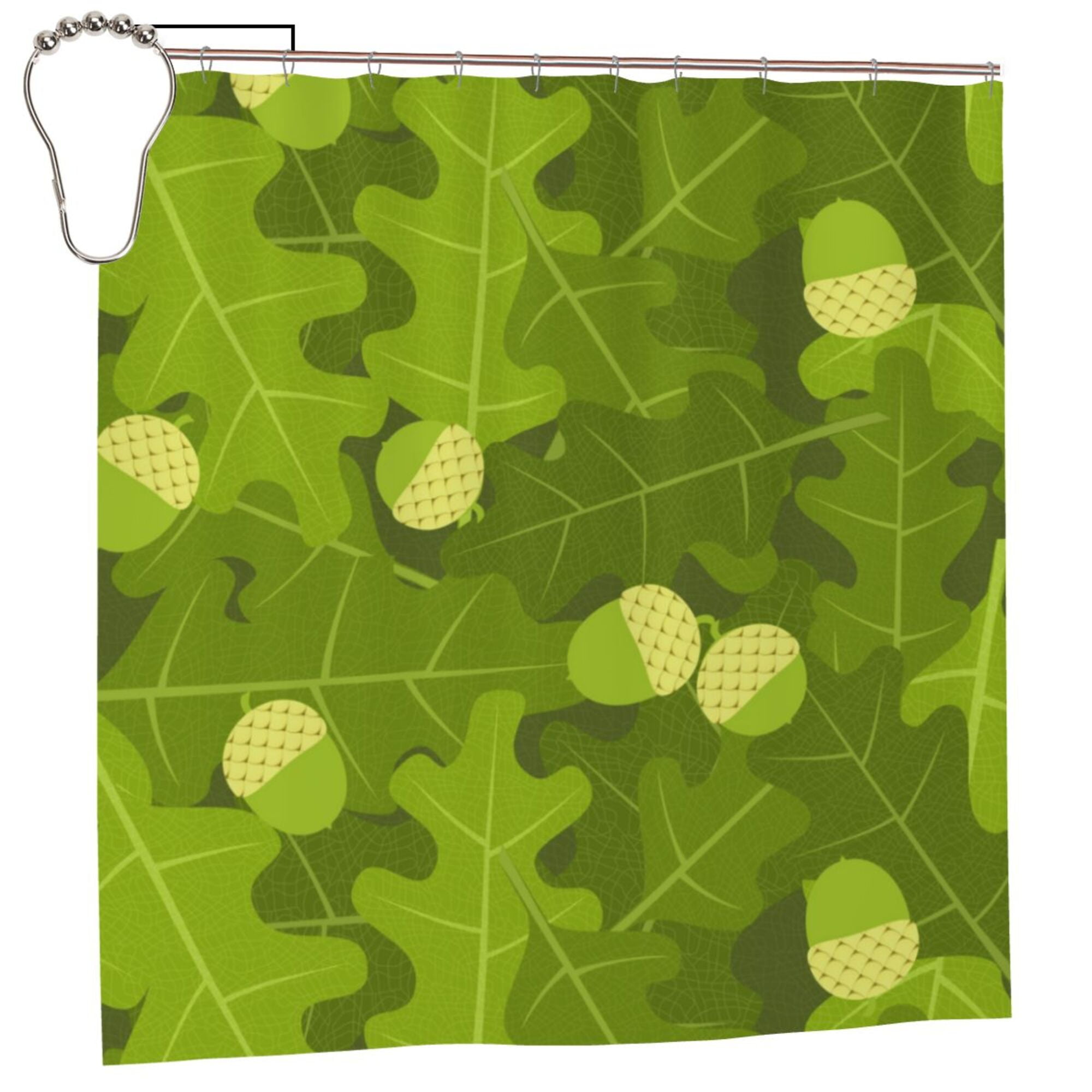 YFYANG Waterproof Bathroom Shower Curtain, Green Oak Leaf Pattern ...