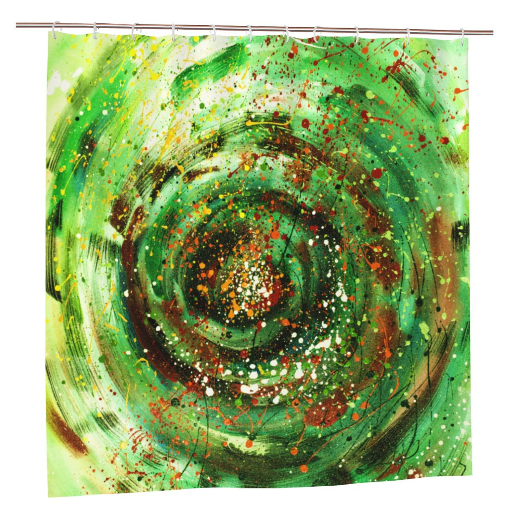 Yfyang Waterproof Bathroom Shower Curtain Green Watercolor Art Shower