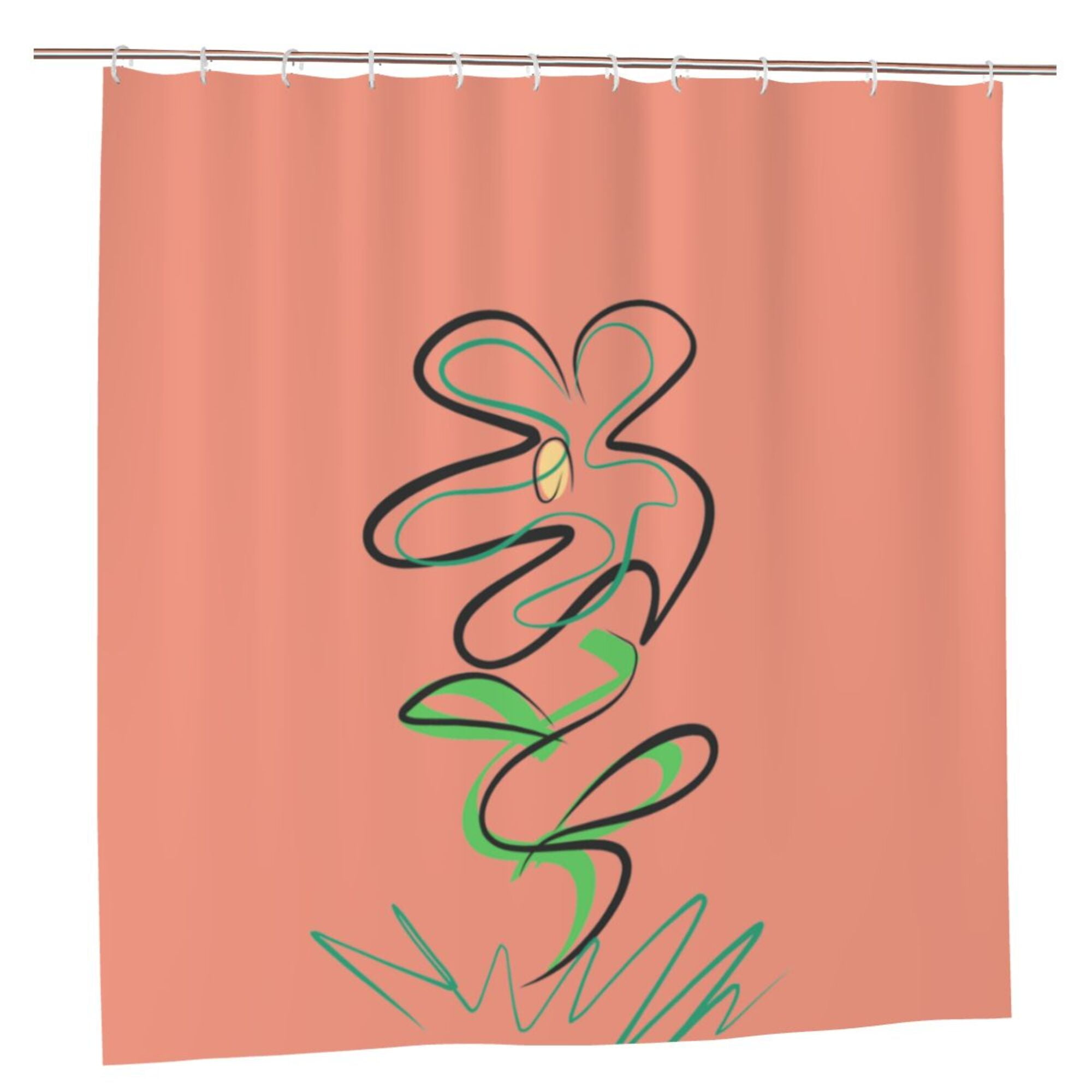 Yfyang Waterproof Bathroom Shower Curtain Pink Abstract Line Flowers