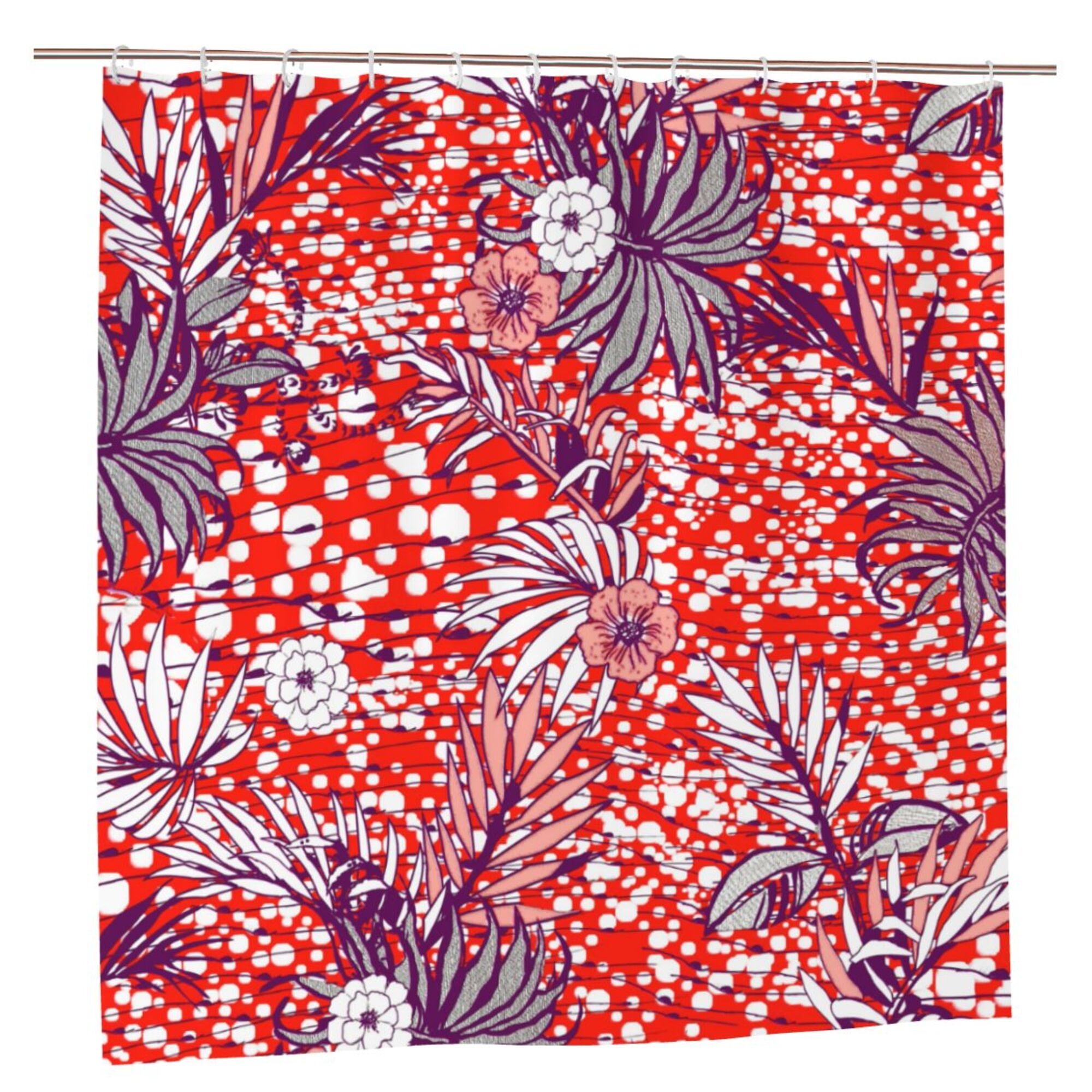 Yfyang Waterproof Bathroom Shower Curtain Red Floral Line Art Shower
