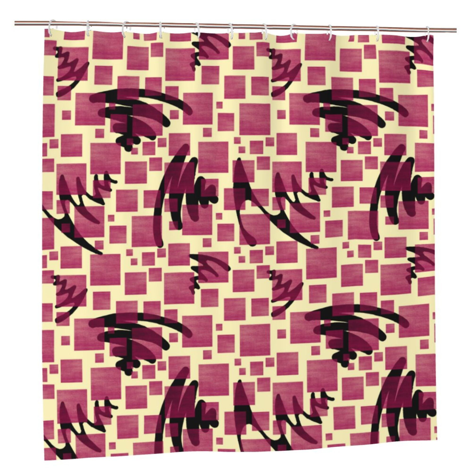 Yfyang Waterproof Bathroom Shower Curtain Retro Red Geometric Graffiti