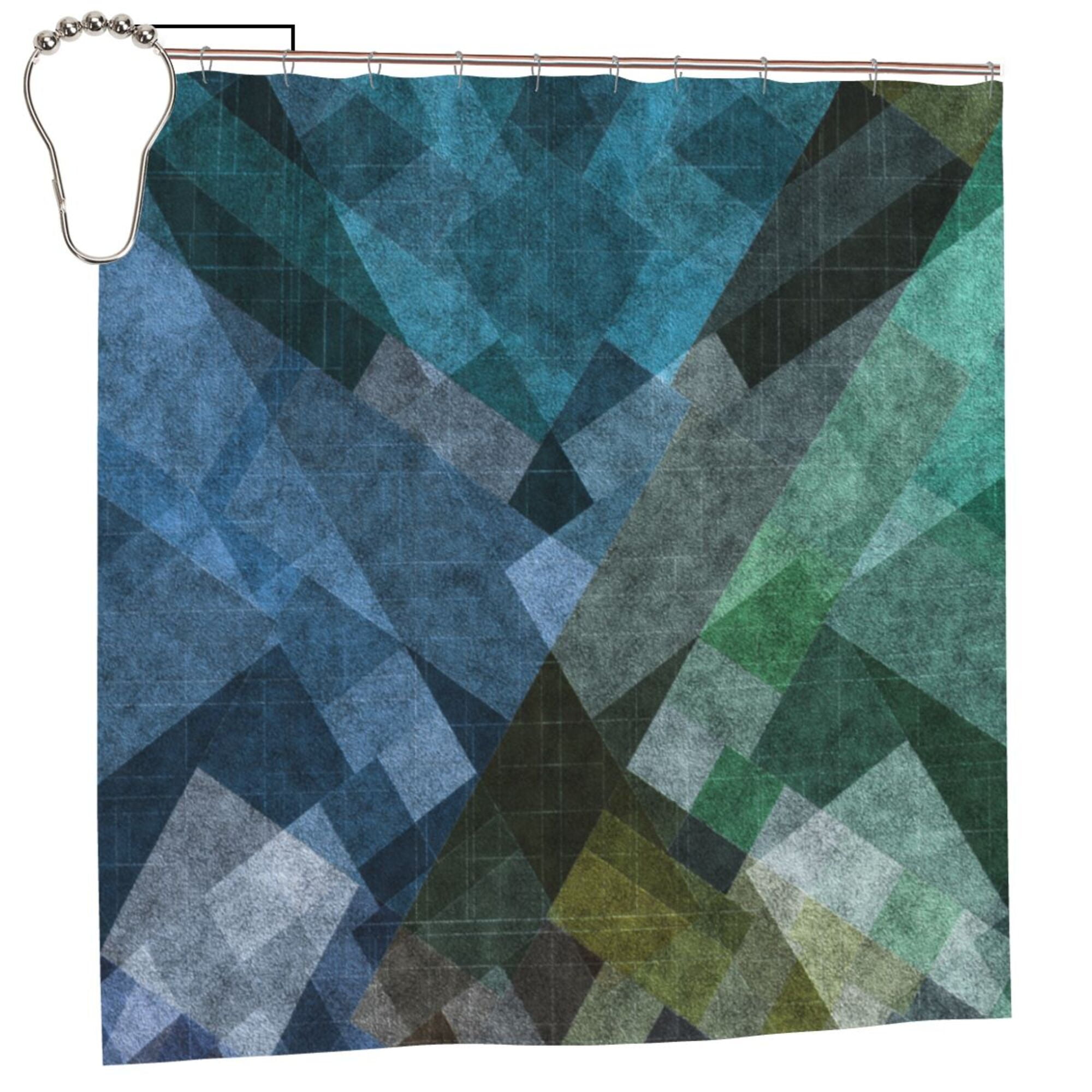 YFYANG Waterproof Bathroom Shower Curtain, Vintage Blue-Green Geometry ...