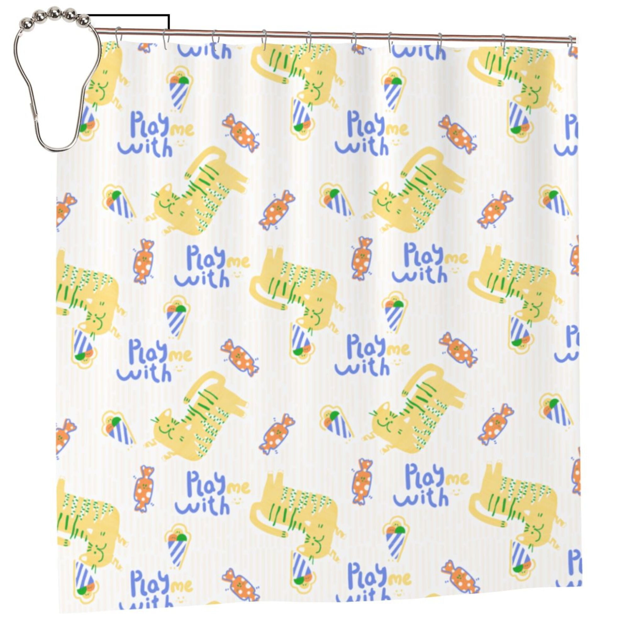 Yfyang Waterproof Bathroom Shower Curtain Yellow Cartoon Cat Graffiti