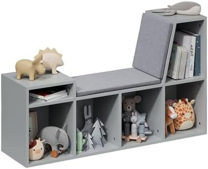 YFbiubiulife Bookshelf with Reading Nook 5-Cubby Nursery Bookcase with ...
